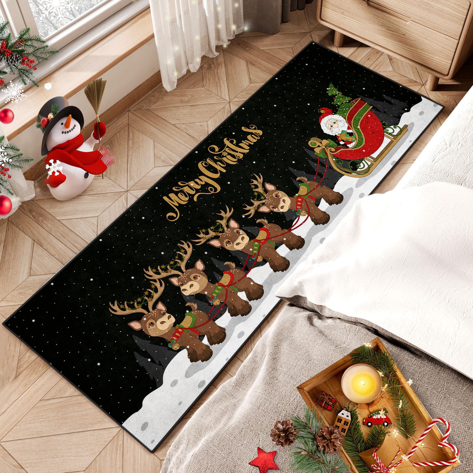 Amazon.com: Culudea Merry Christmas Santa Claus Area Rug Deer Sleigh ...