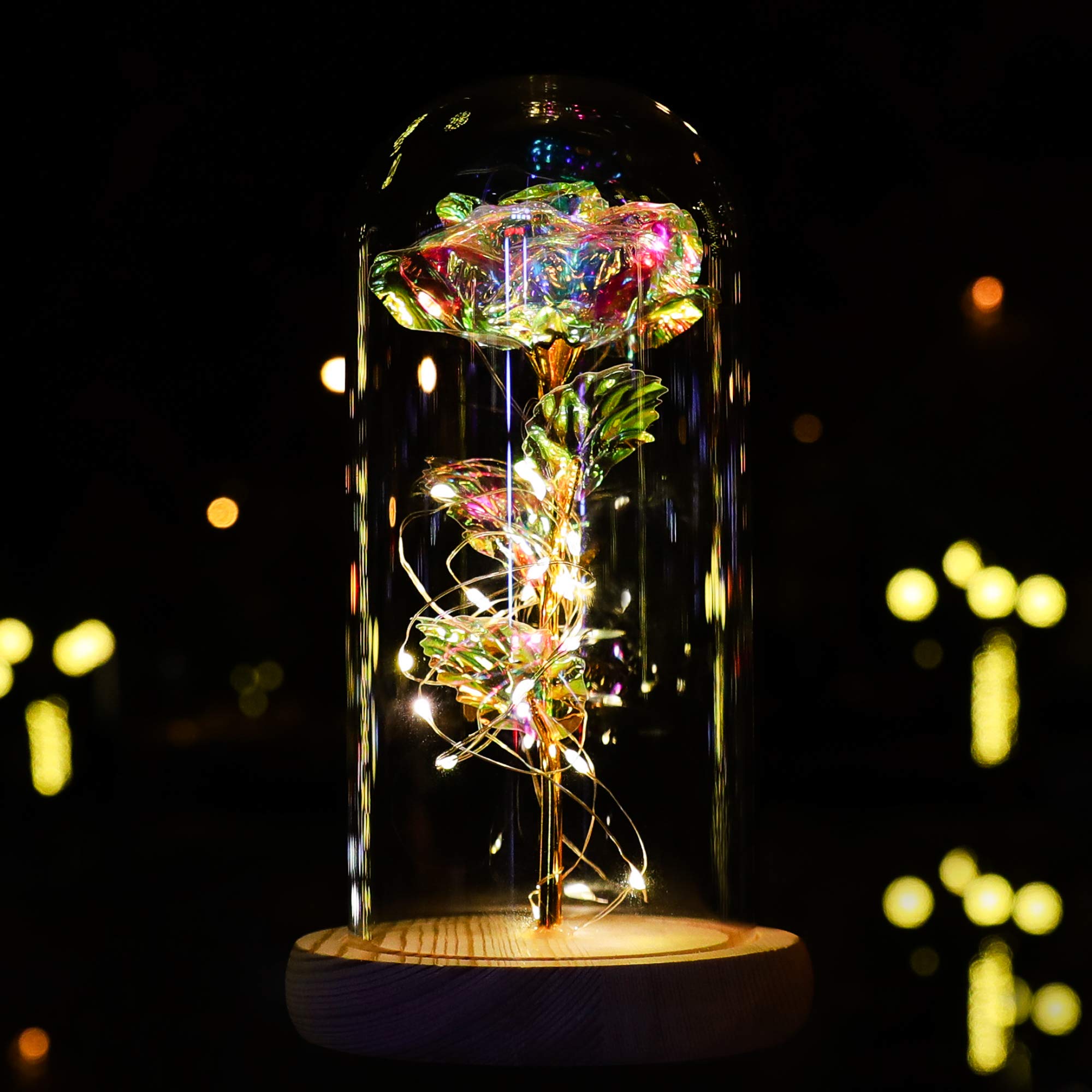 VERSAINSECT andmade Colorful Rose with Led Light in Glass Dome, Garden ...