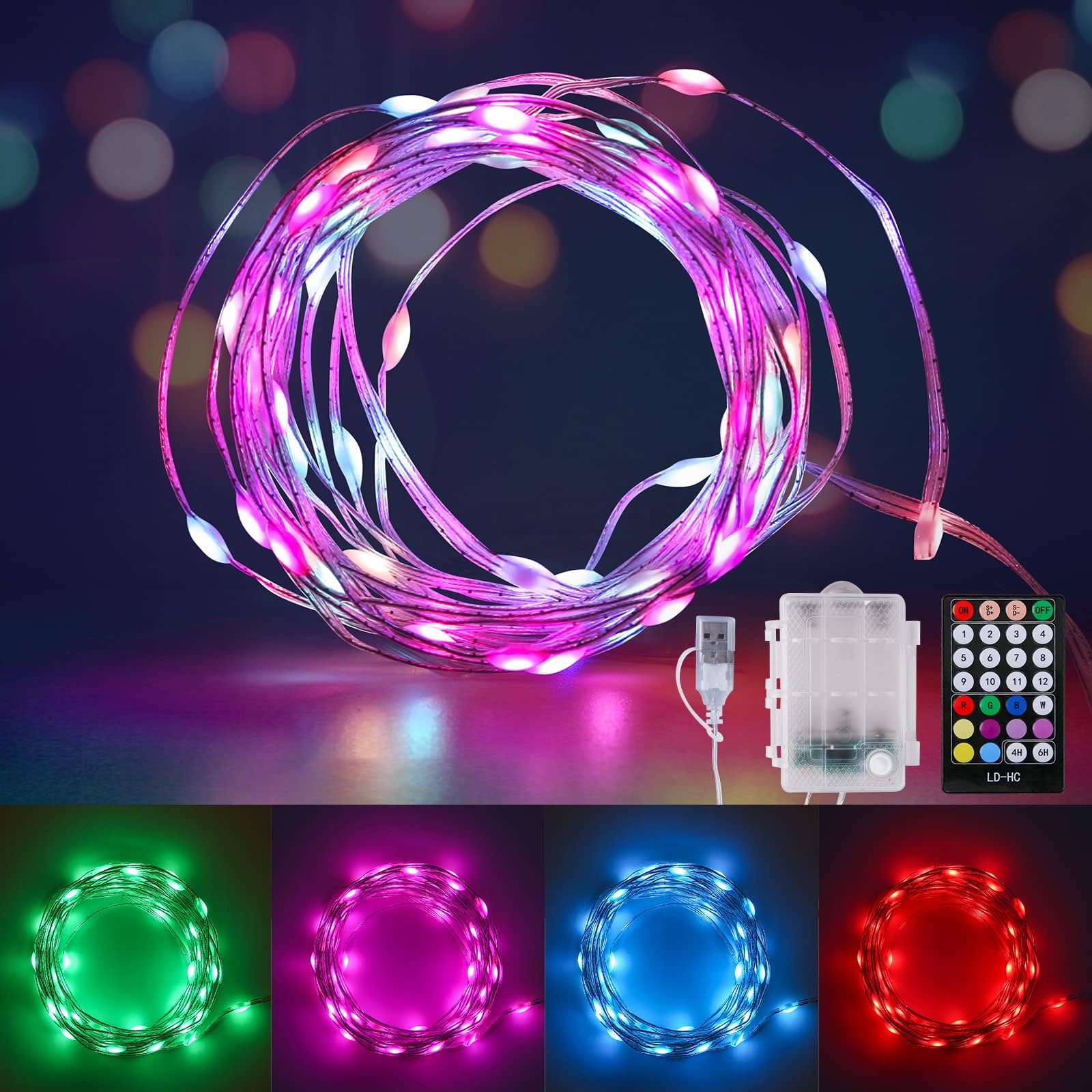 FANSIR LED String Lights, 2 Set 50 Led USB Powered Multi Color Changing ...