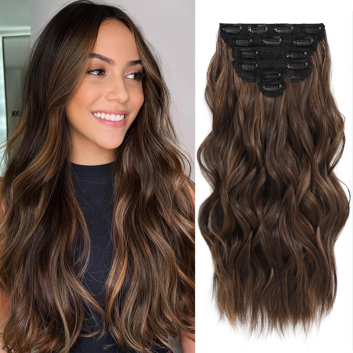 Amazon.com : Fliace Highlight balayage dark brown Hairpieces, Natural ...