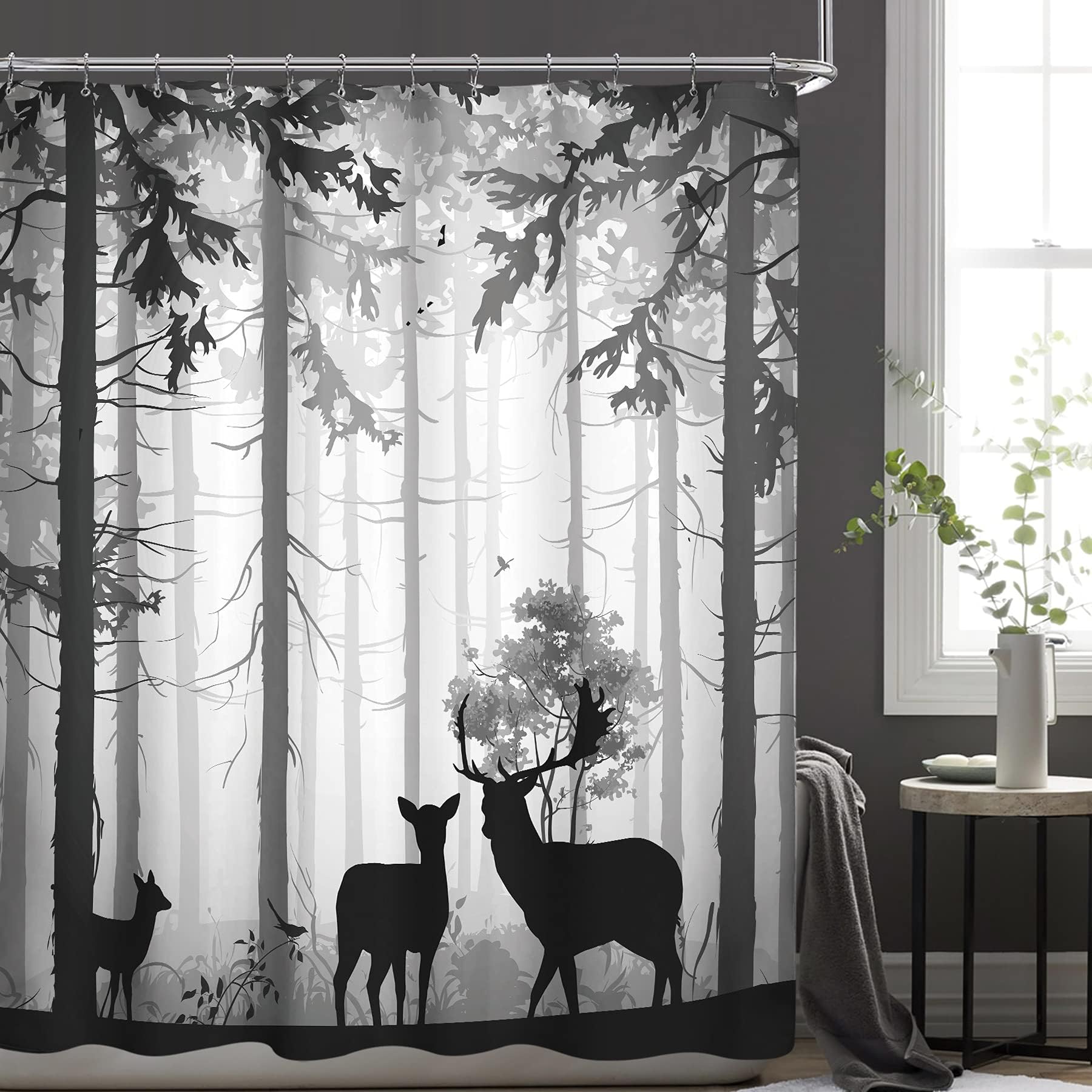 Amazon.com: ZWSMZW Deer Shower Curtain Foggy Forest Wildlife Hunting ...