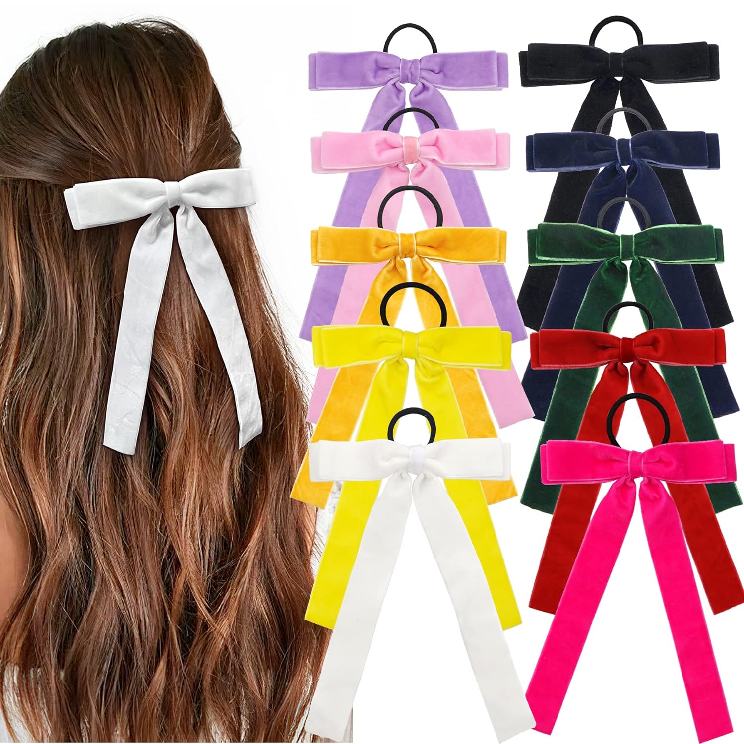 Amazon.com : 10Pcs Velvet Hair Ribbon for Woman Girl, Ponytail Bow Ties ...