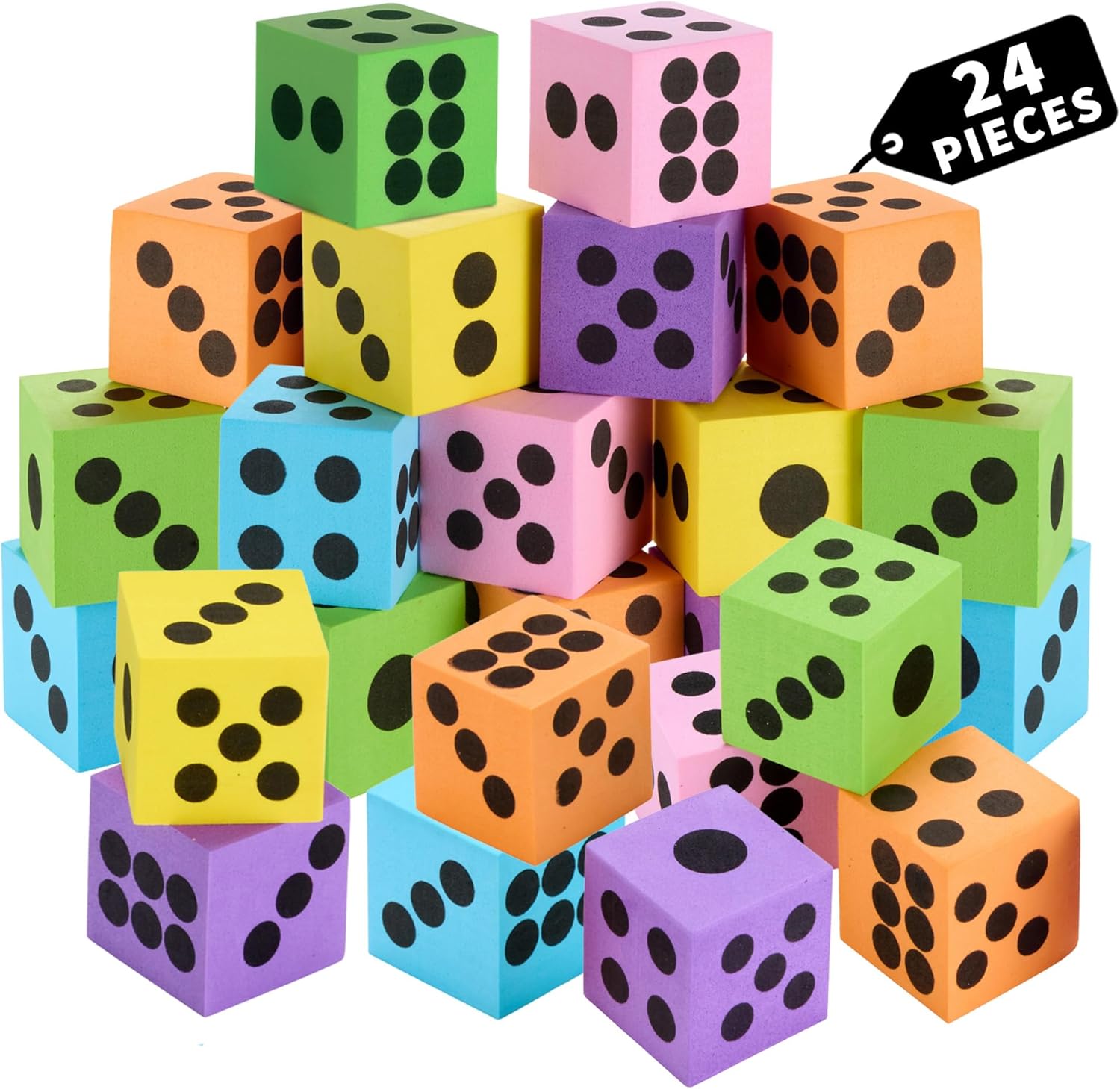 Amazon.com: Neon Big Foam Dice Set - 24-Pack, Jumbo, and Colorful Dice ...