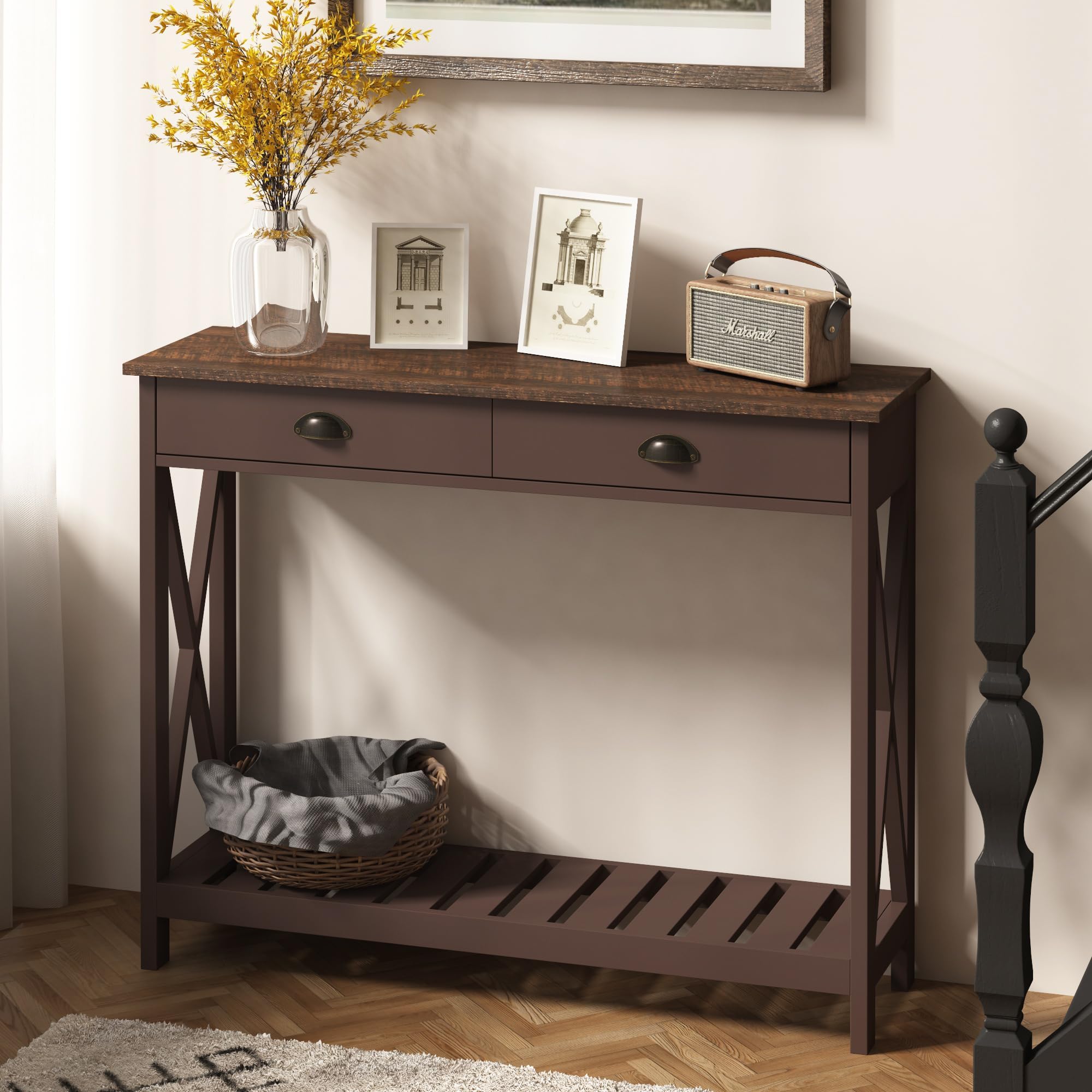 Amazon.com: Hobby Lobby Farmhouse Wood Slat Console Table with 3 ...