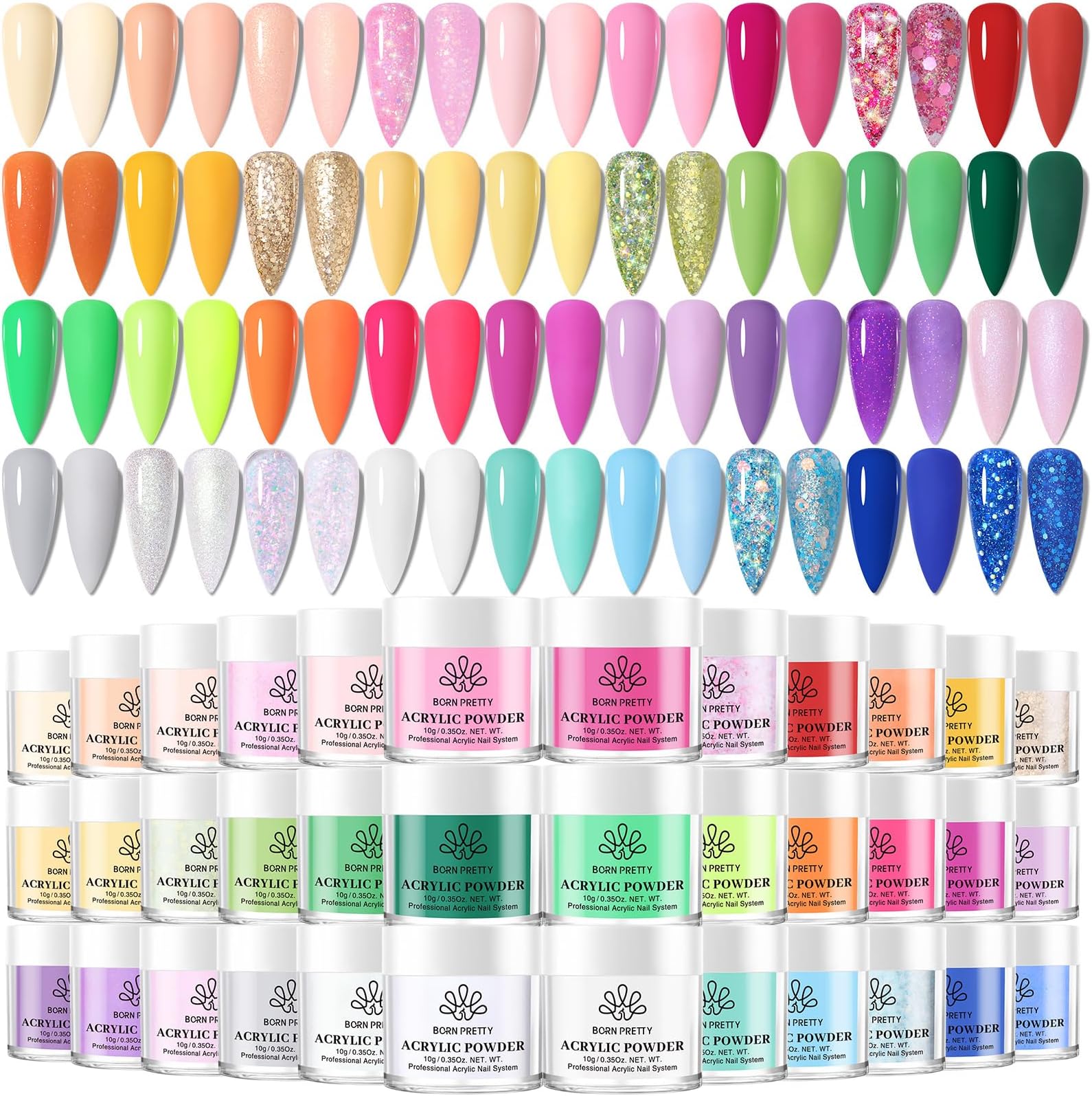 Amazon.com: BORN PRETTY Acrylic Powder Set 36 Colors Spring Summer ...