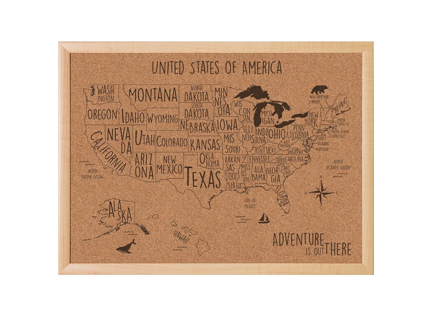 Amazon.com: Whimsical USA Cork Board Push Pin Map - Adventure is Out ...