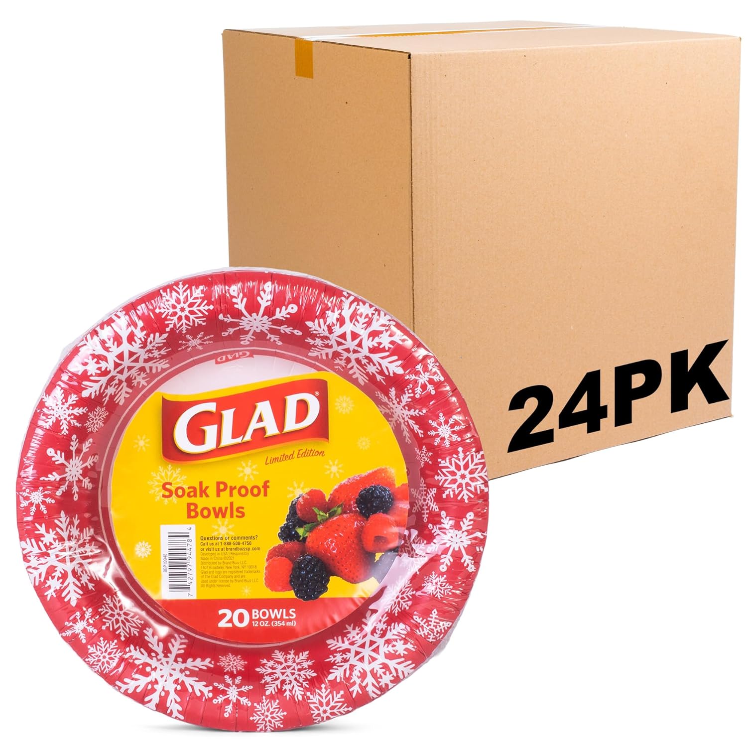 Amazon.com: Glad Round Disposable Paper Bowls, Holiday Red Snowflake ...