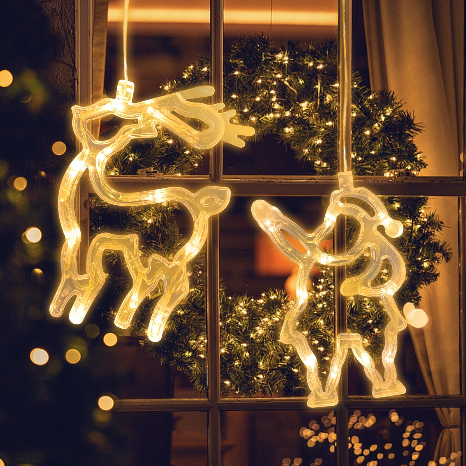 Jsdoin LED Christmas Window Light Elk and Santa Claus, Twinkle ...