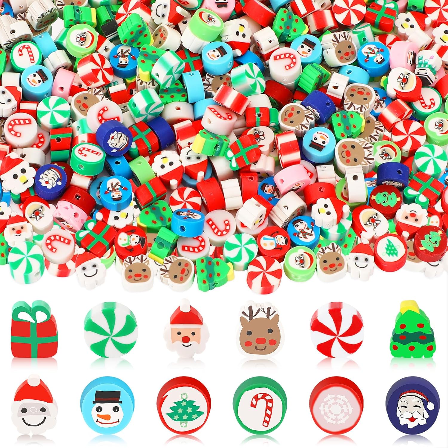 Amazon.com: SEPGLITTER Christmas Polymer Clay Beads, 300pcs Santa Claus ...
