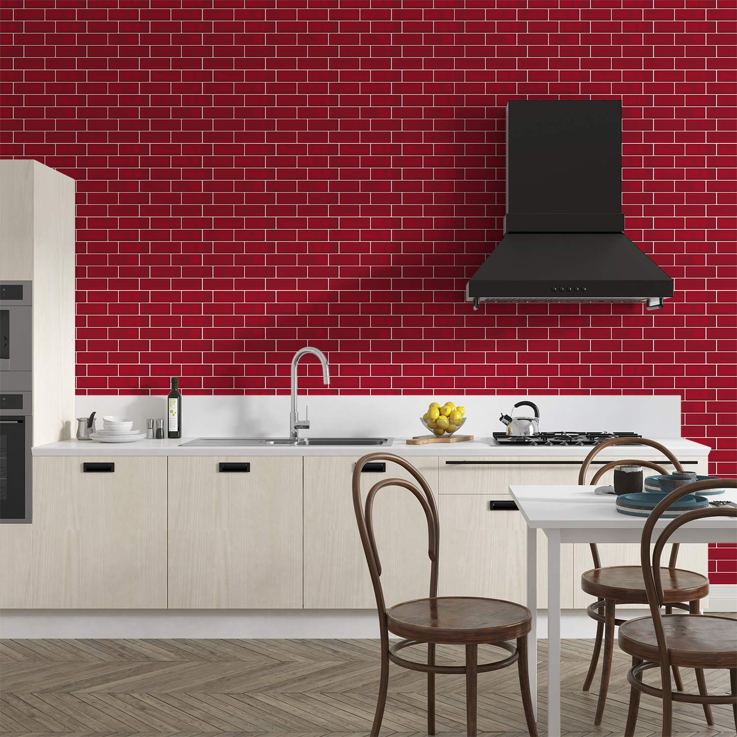 Red Subway Tile Kitchen