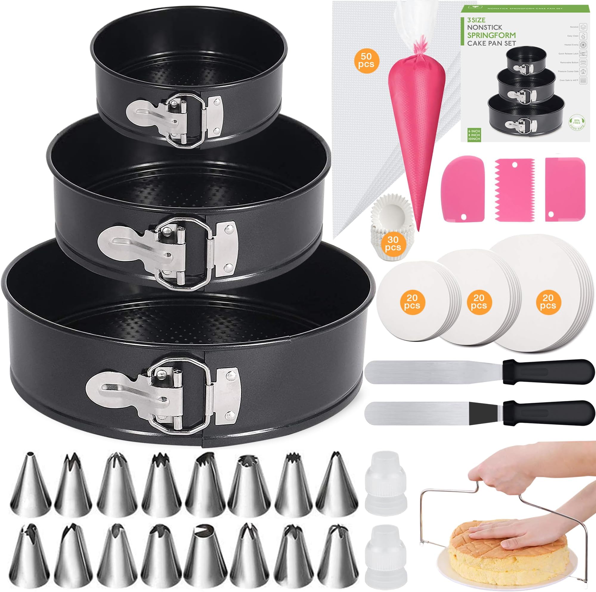 Amazon.com: Iimin Cake Pan Set for Baking，3 Round Nonstick Removable ...