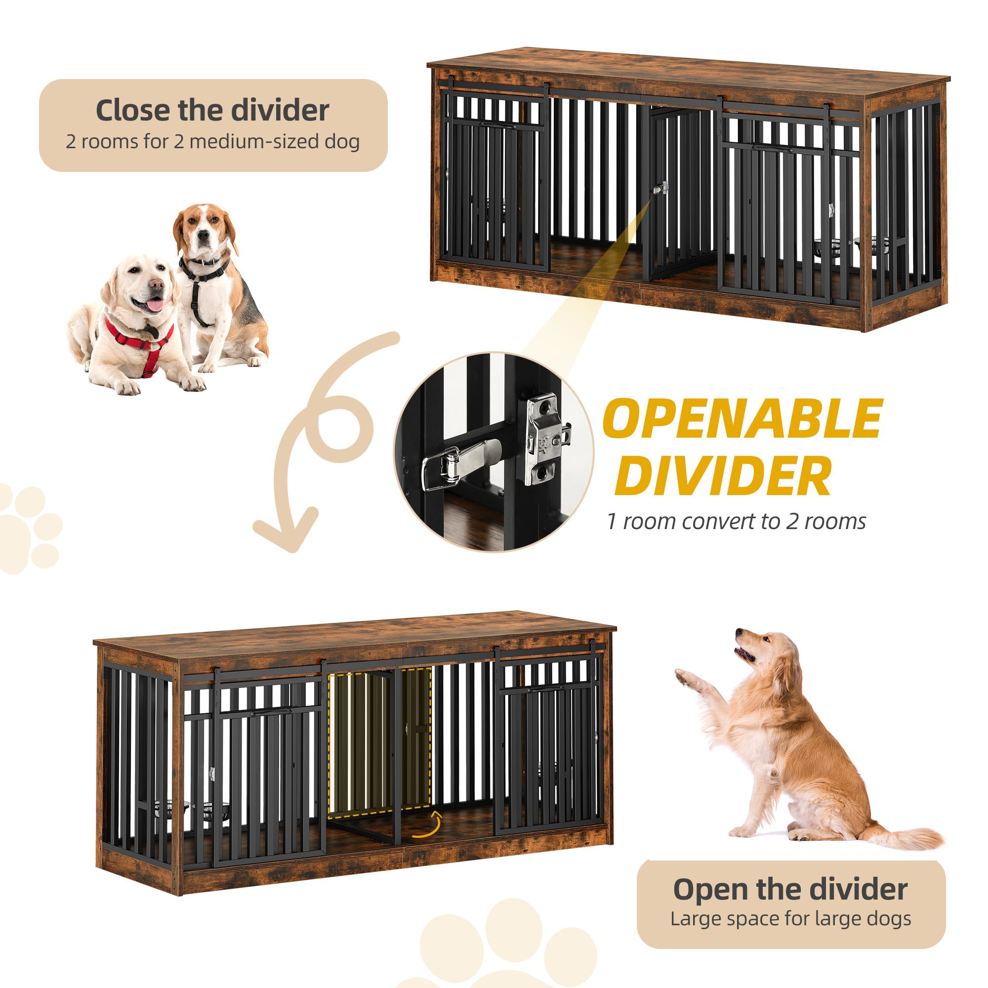 Snapklik.com : DWVO 71" Double Dog Crate Furniture For 2 Medium Dogs ...