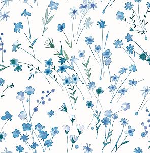 Heidi Blue Watercolor Florals Wallpaper - Amazon.com