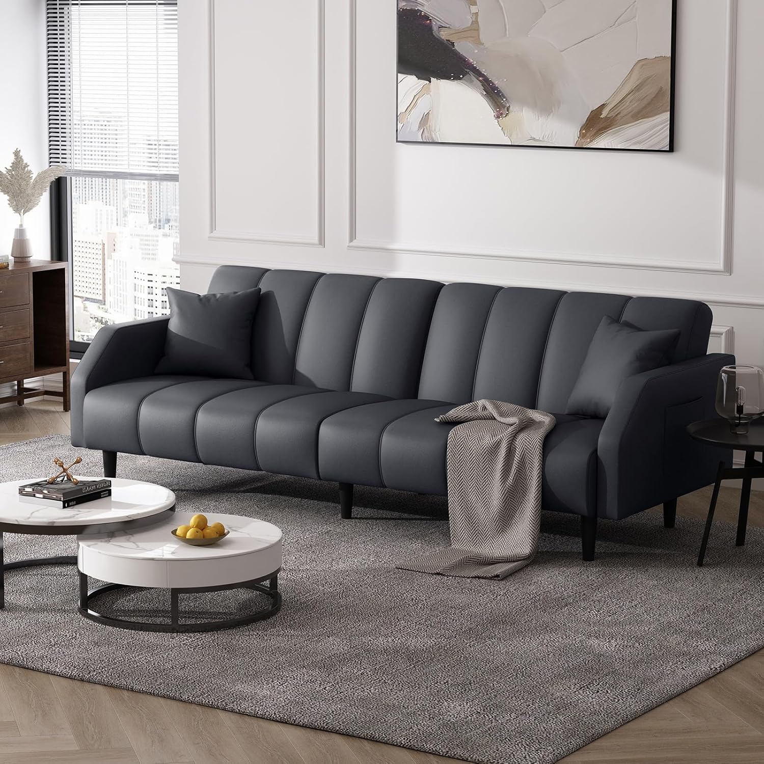 Amazon.com: Fadware Faux Leather Futon Sofa Bed, 78’’ Convertible ...