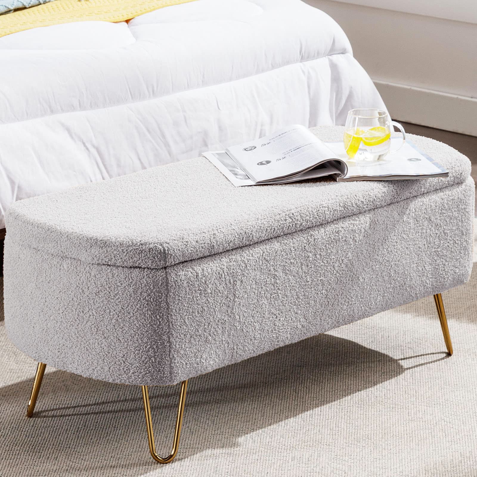 Amazon.com: ODUWA Oval Storage Bench,39" Teddy Fabric Upholstered ...