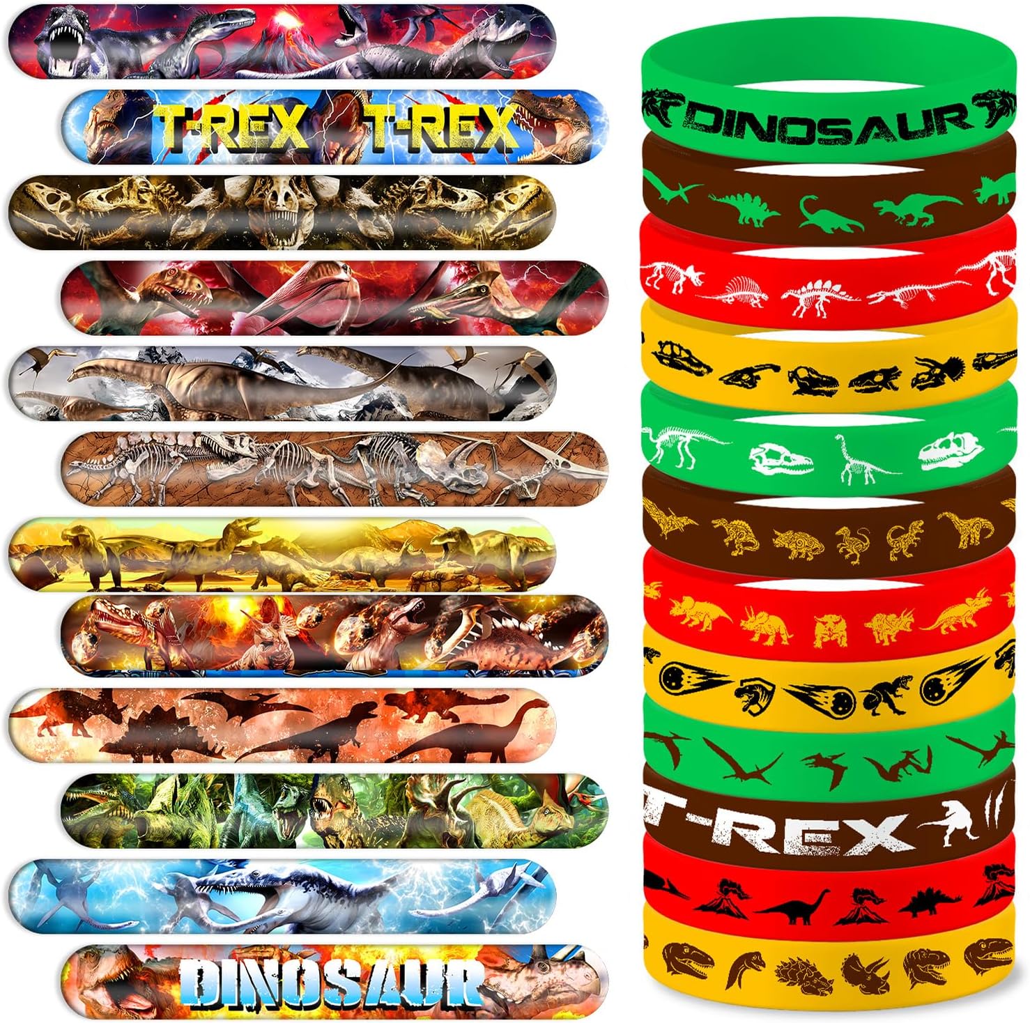 Amazon.com: 48PCS Dinosaur Party Bracelets Set | 24 Slap Bracelets + 24 ...