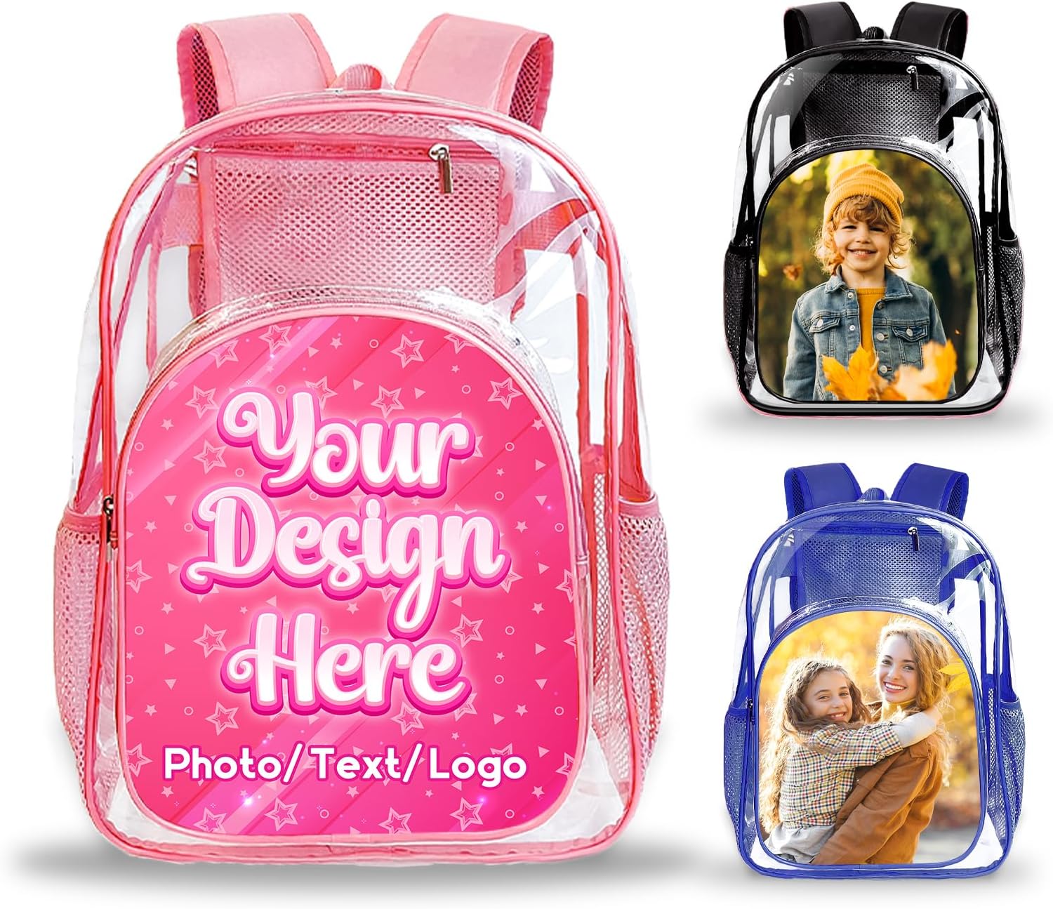 Amazon.com | Personalized Backpack with Photo/Text, Custom Clear ...