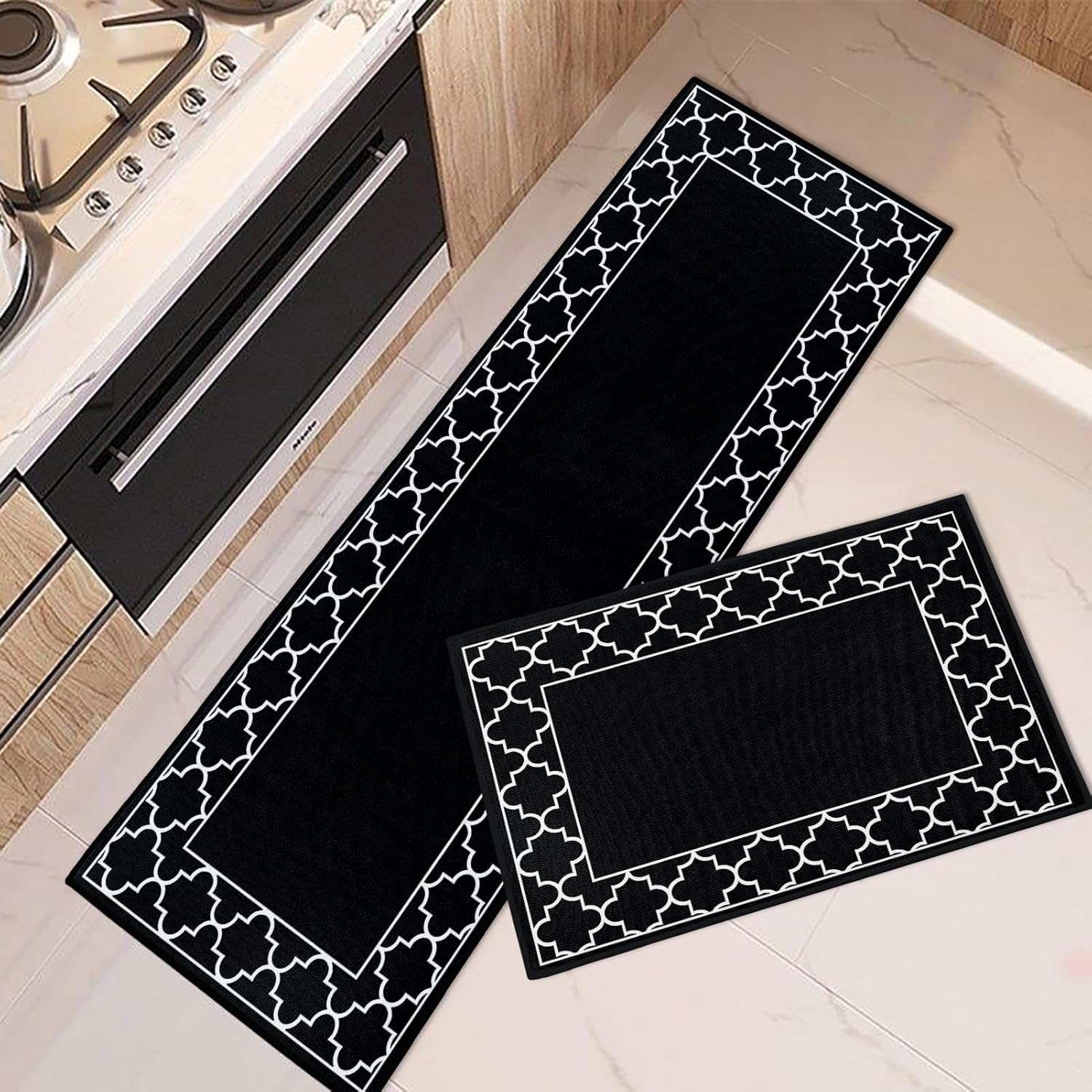 Amazon.com: Arttown Black Kitchen Rugs and Mats Non Skid Washable Set ...