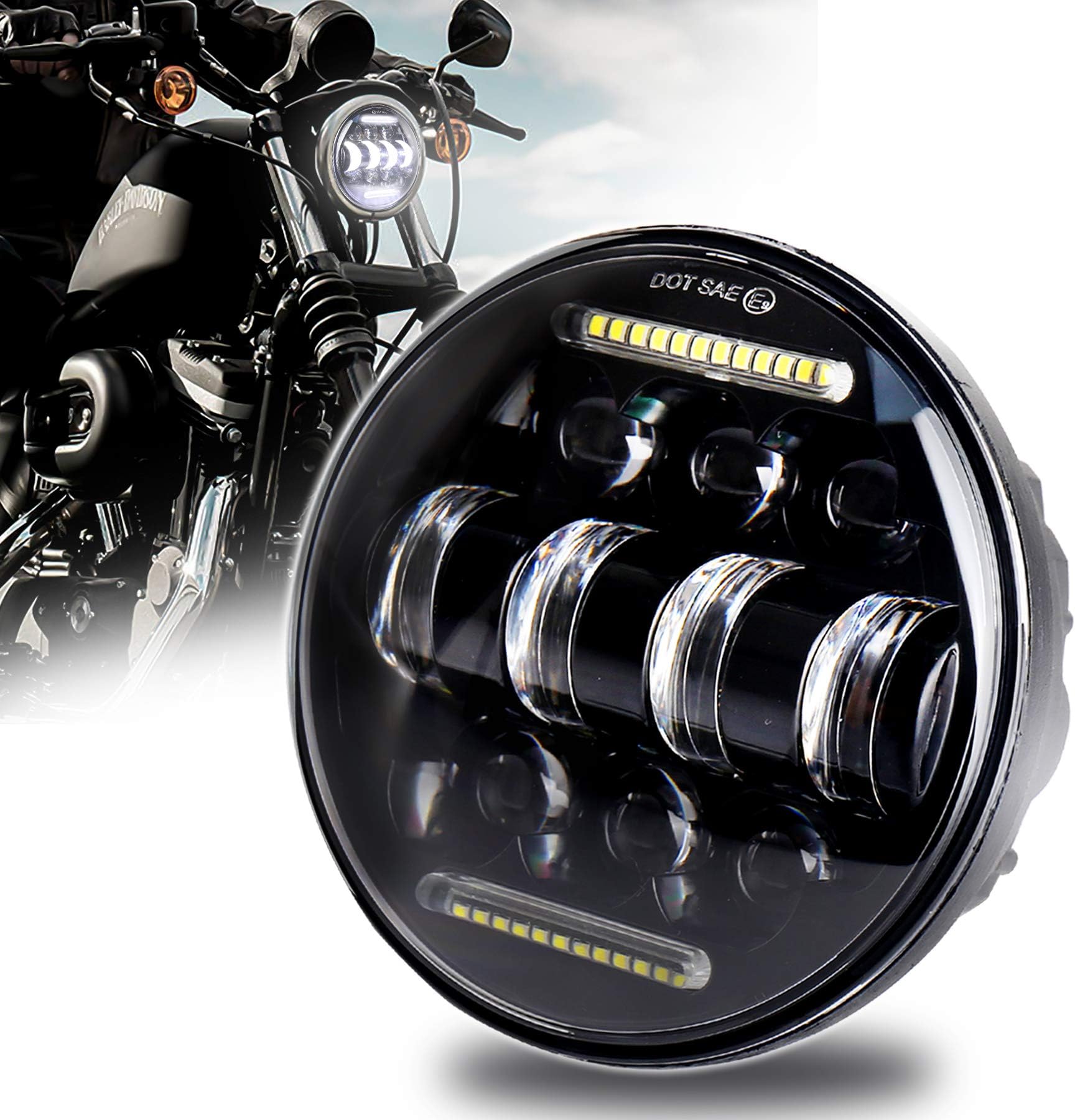 Phare de jour LED avant 14,6 cm, blanc, pour motos Harley Davidson ...