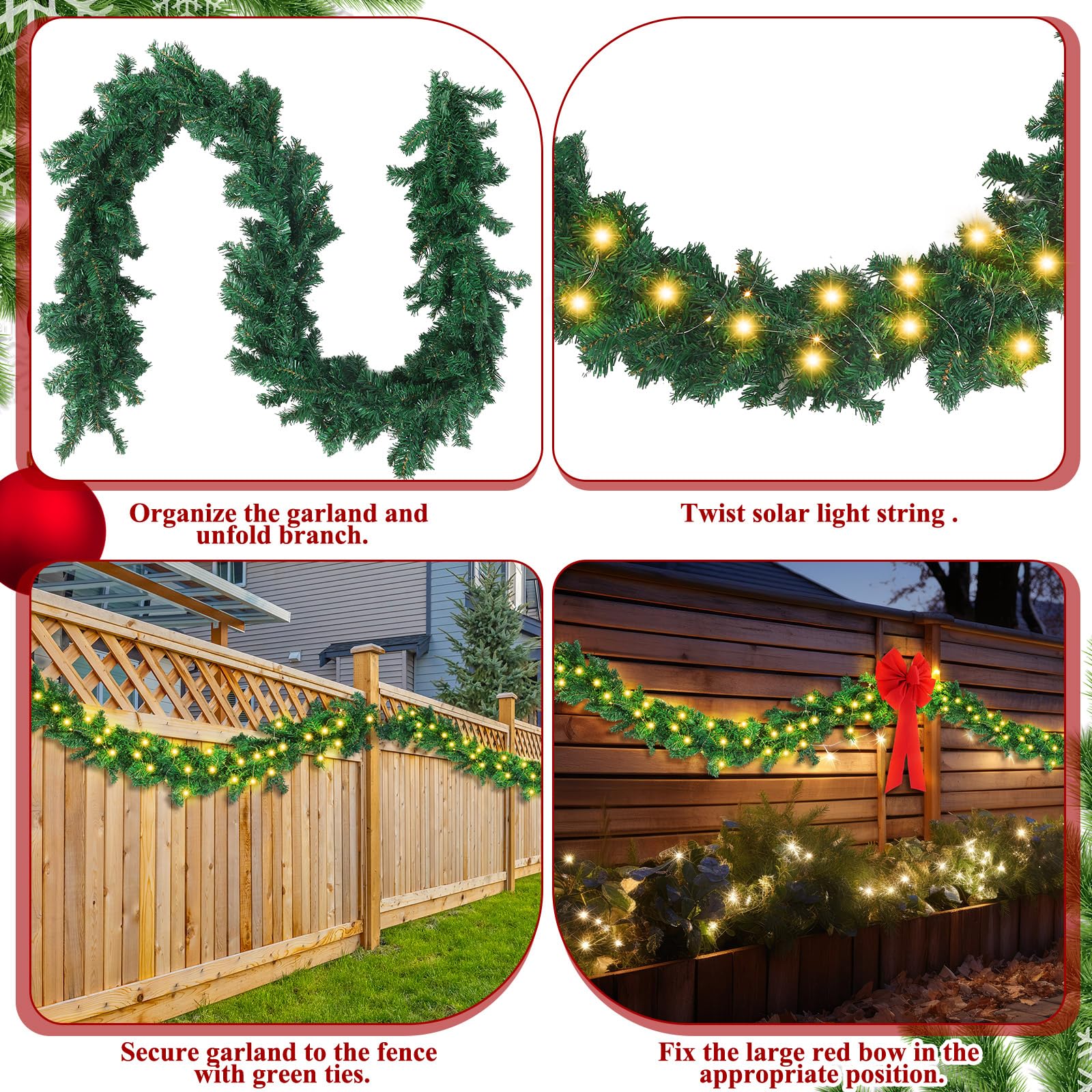 Garland With Lights On Fence Fence Garland Photos, Images & Pictures