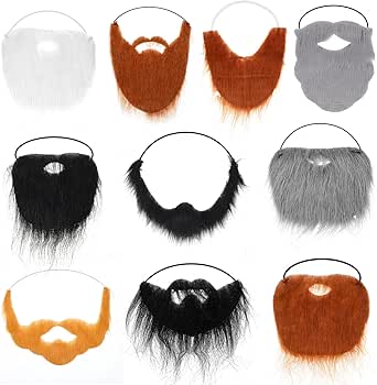 Amazon.com: 10 PCS Fake Beard Set Costume Facial Hair Halloween Funny ...