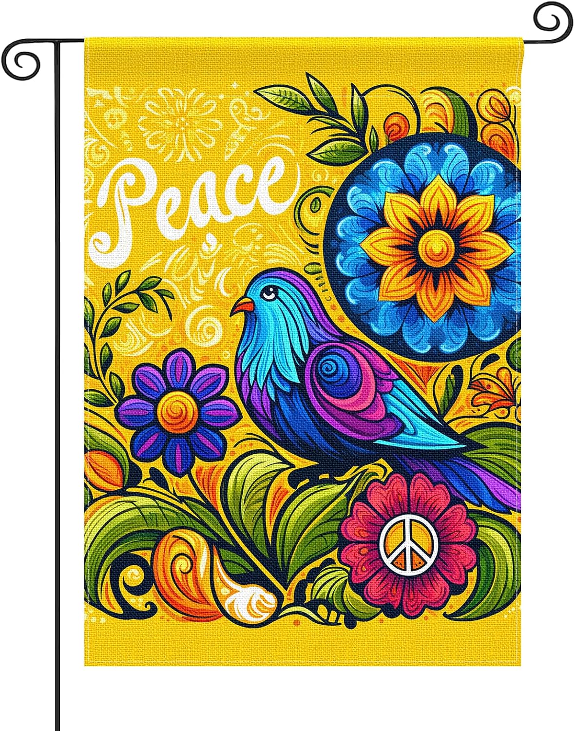 Amazon.com : Peace Dove Garden Flag, Colorful Birds and Flowers Burlap ...