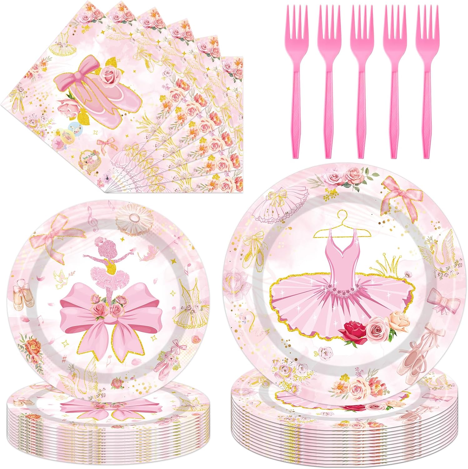 Amazon.com: VorkiVecKi Ballerina Birthday Party Decorations - 96 Pcs ...