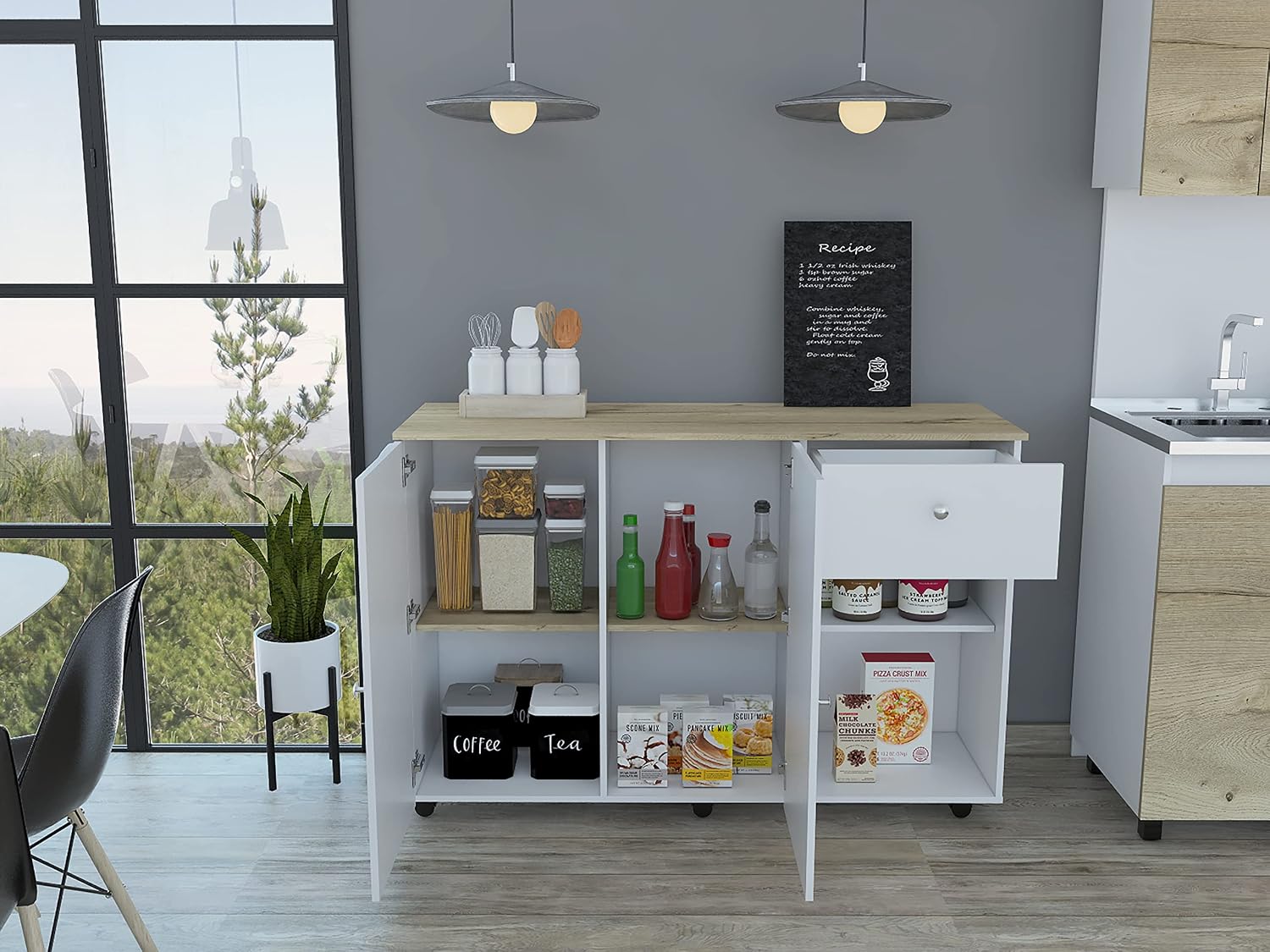 Amazon.com: Kitchen Island wih 2-Drawer Two Open Shelves and Towel Rack ...