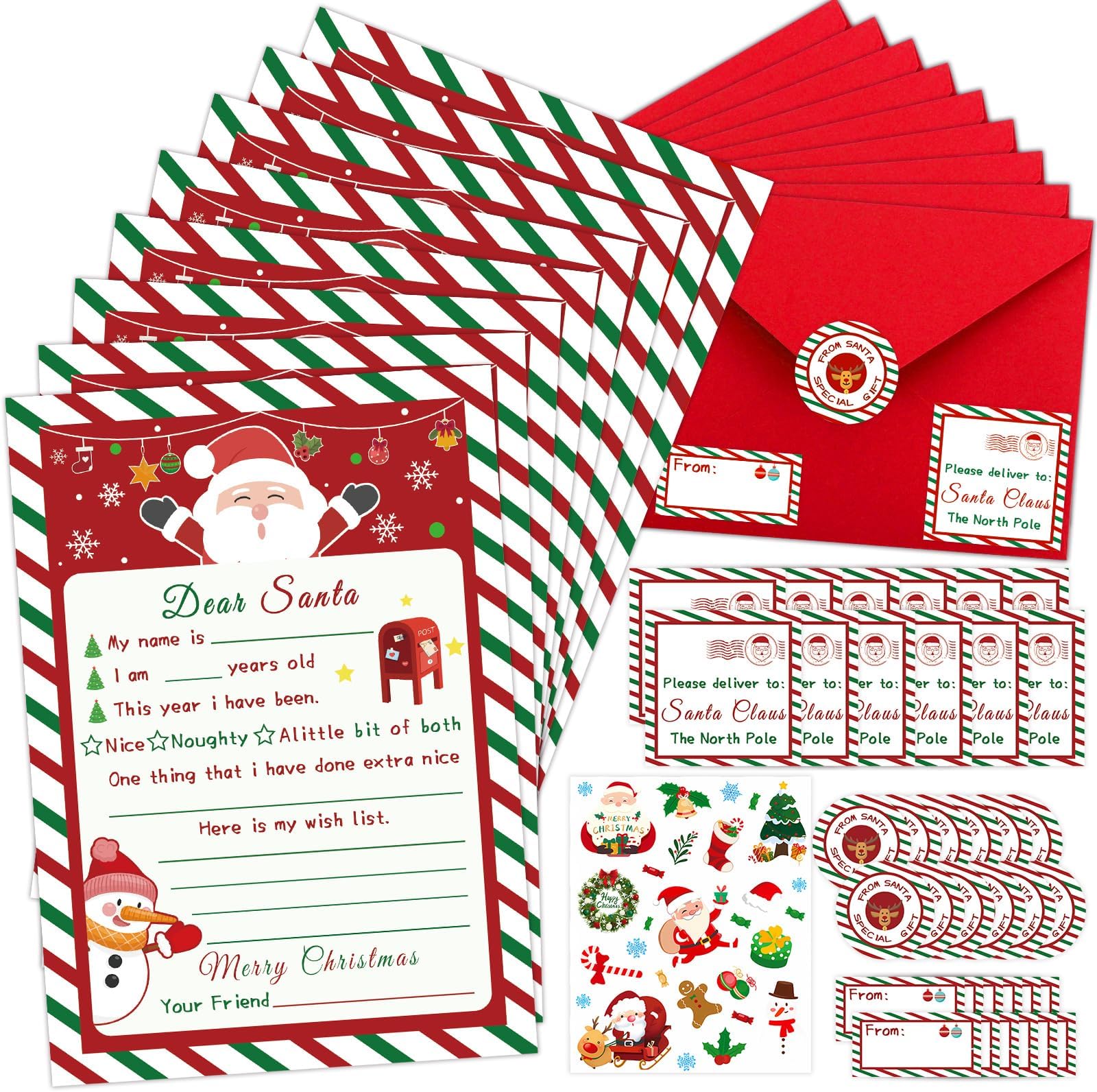Amazon.com : Official Letter To Santa Kit 8 Sets - 5 x 7” Fill in The ...
