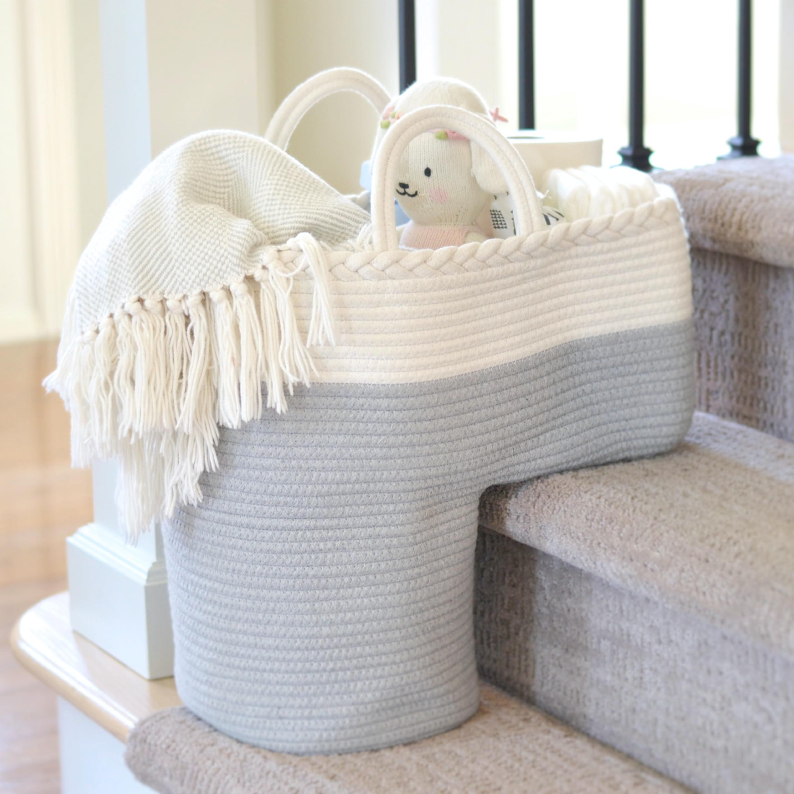Amazon.com: Stair Basket for Carpeted & Wooden Stairs - Cotton Rope ...