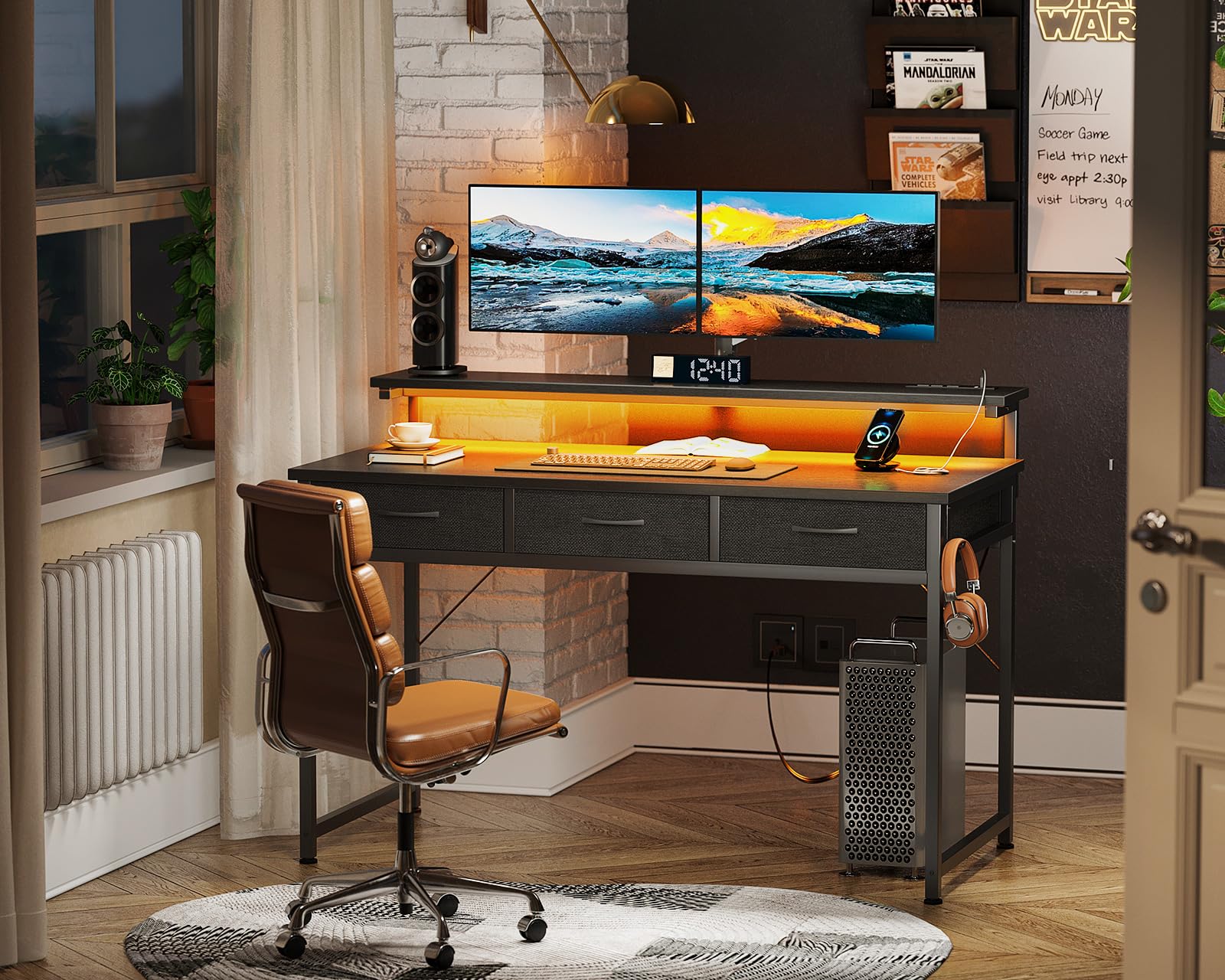 ODK 48 Inch Computer Desk with 3 Drawers and USB Power Outlets, Home ...