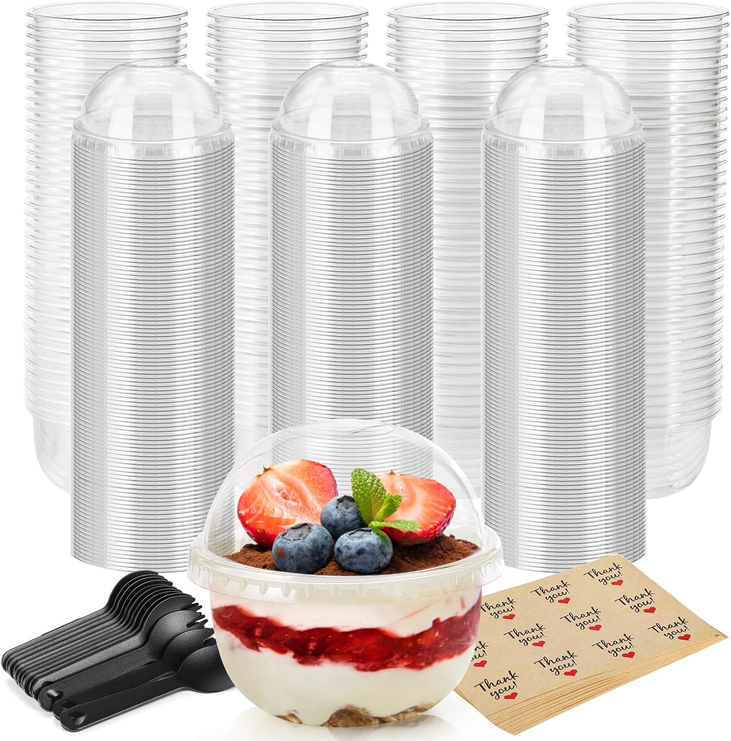 Amazon.com: Pumtus 100 Pack 8 OZ Plastic Dessert Cups with Dome Lids ...
