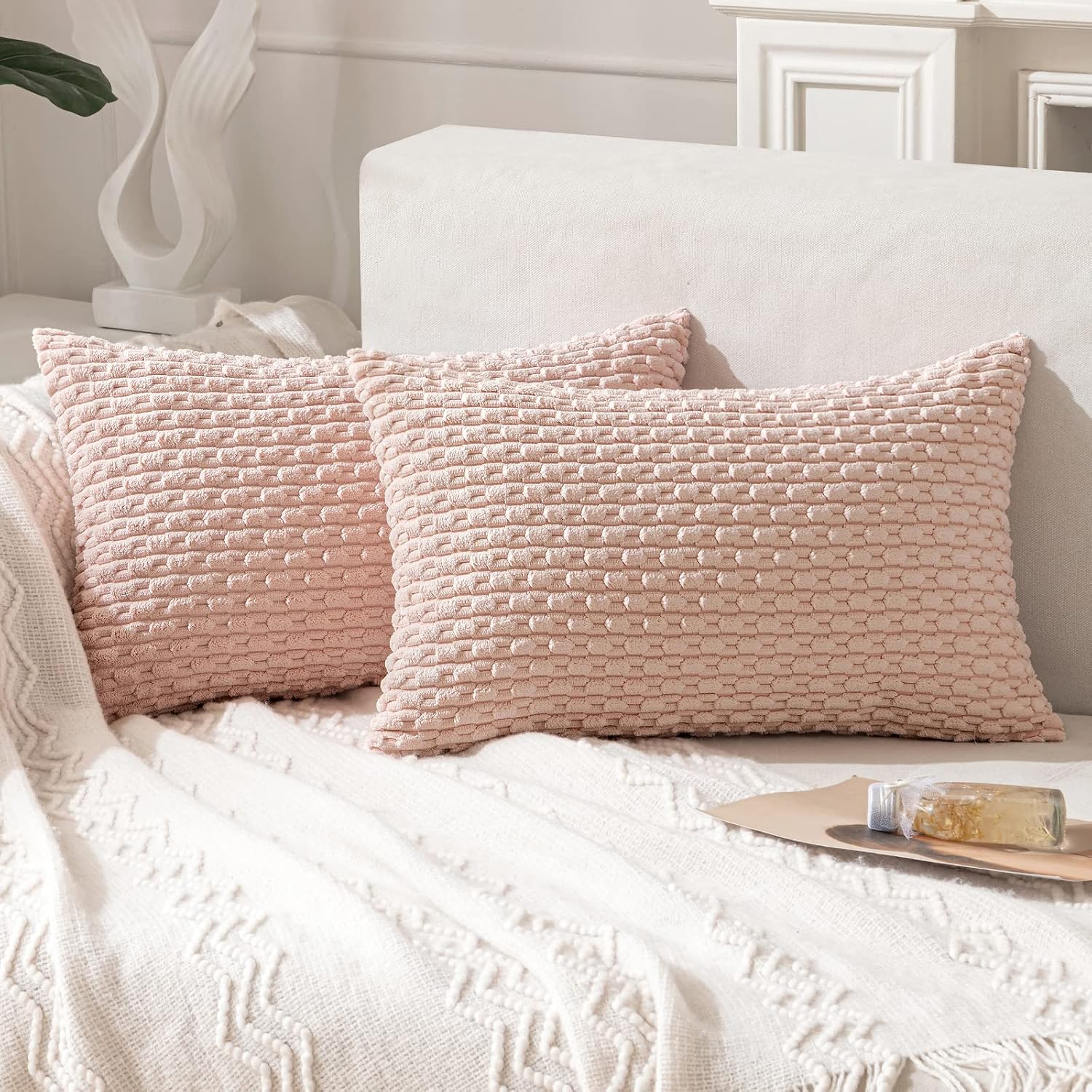 Amazon.com: ANRODUO Pack of 2 Pink Pillow Covers Decorative Throw ...