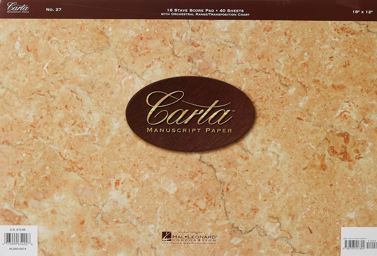 Carta Manuscript Paper No. 27 Professional Score Pad 16-Stave Music ...