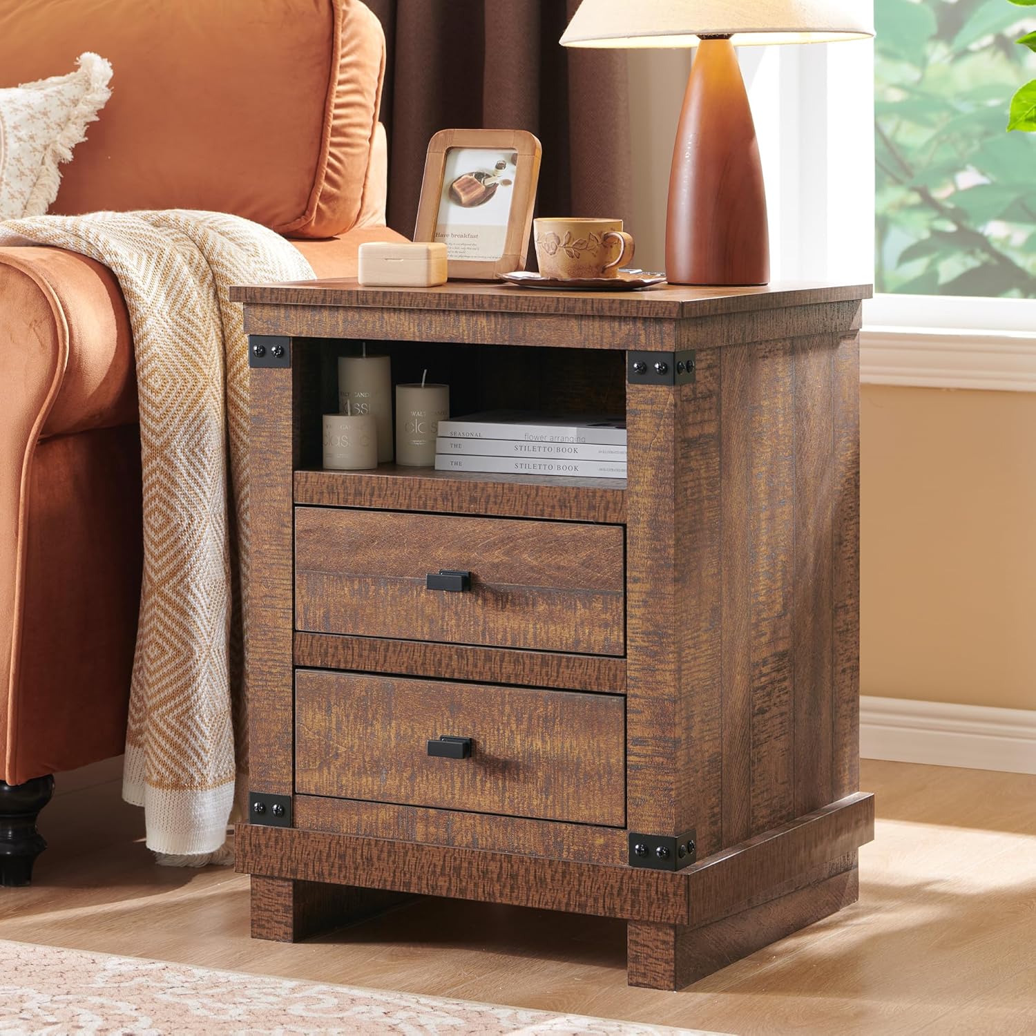 Amazon.com: Farmhouse Nightstand with Charging Station, 18" Rustic ...