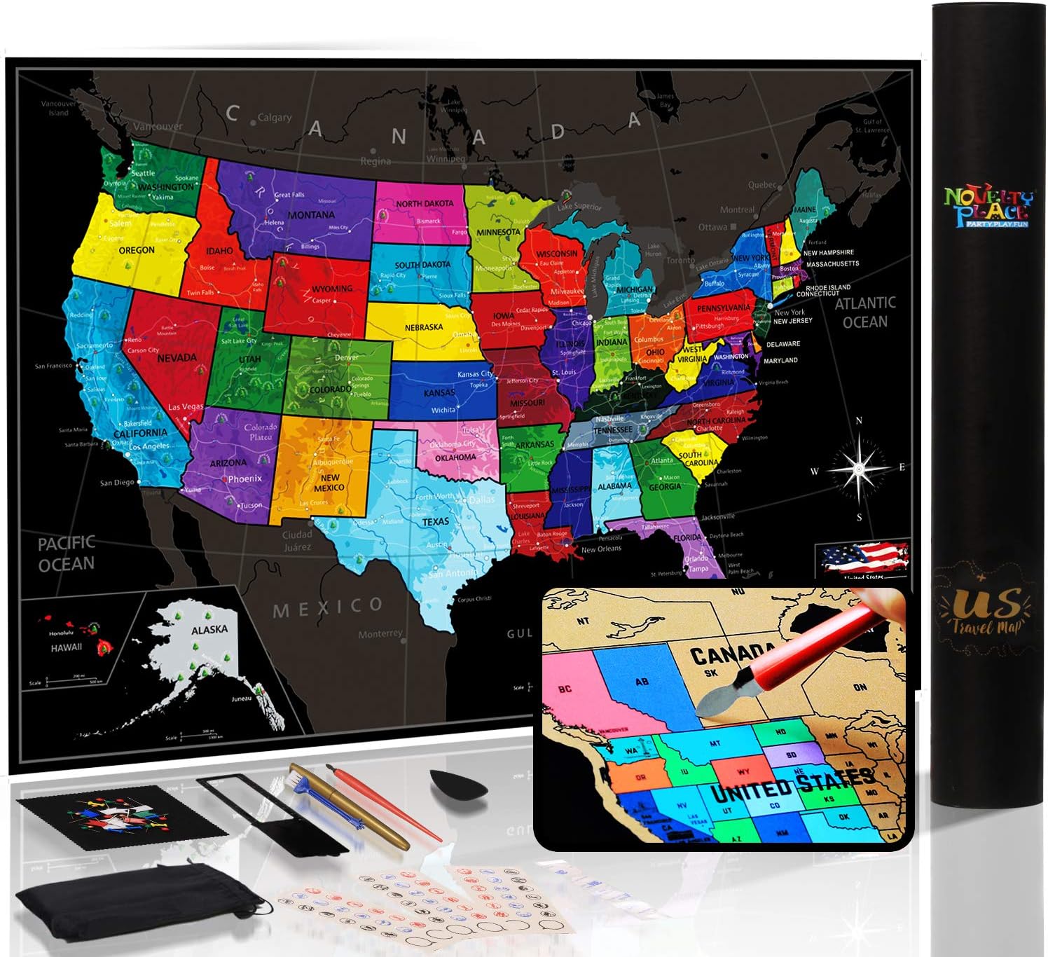 Novelty Place Scratch off Map of The US with States and Flags – Travel ...