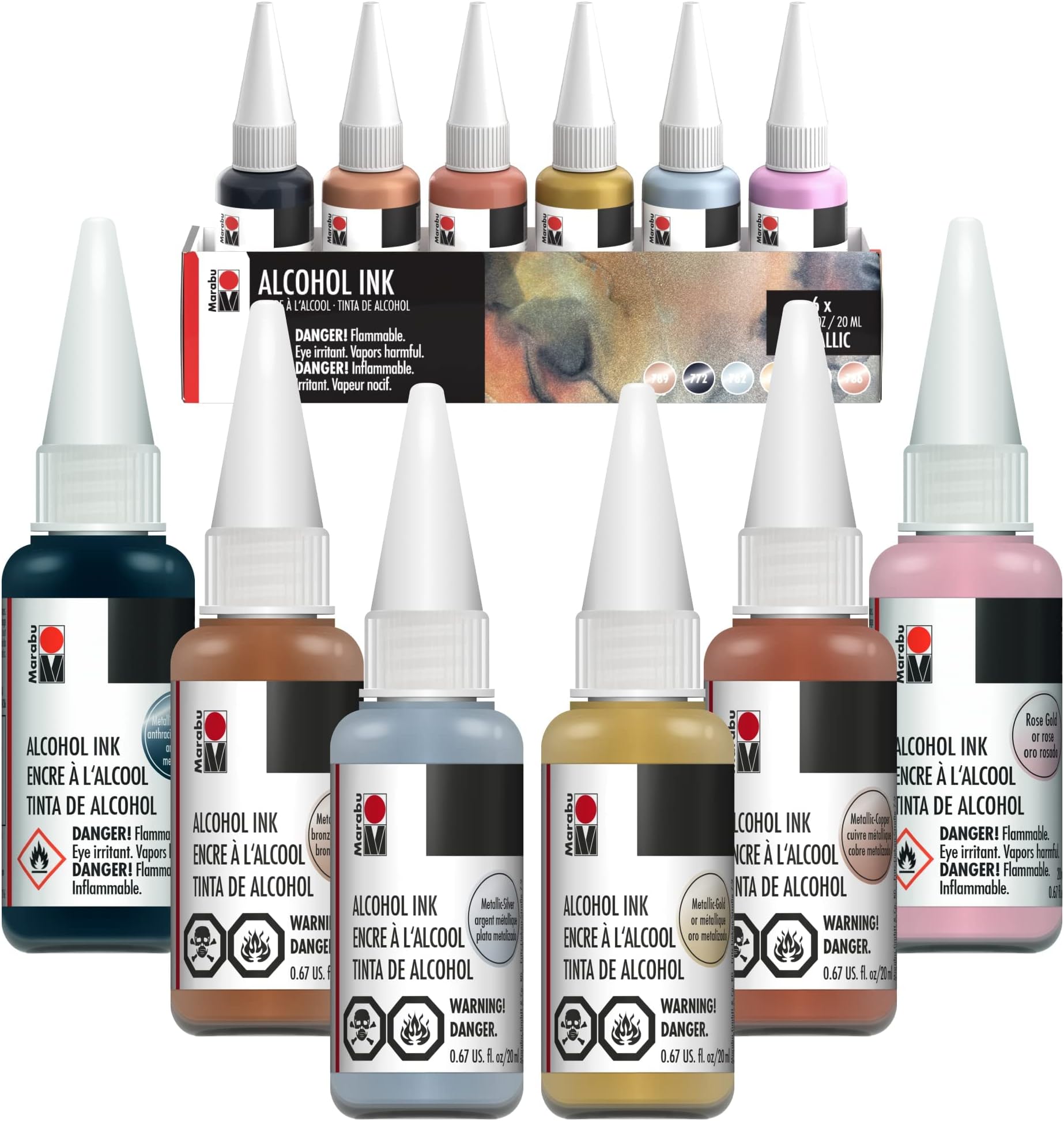 Amazon.com: Marabu Metallic Alcohol Ink Set - 6 Alcohol Inks, Gold ...