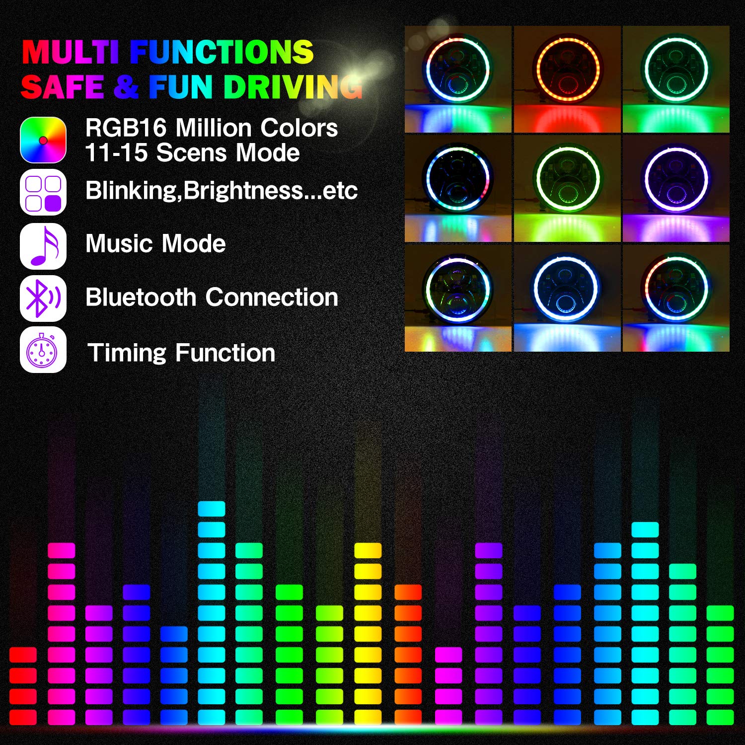 DOT Approved 7 inch RGB LED Headlights for Wrangler JK LJ TJ CJ Hummer ...