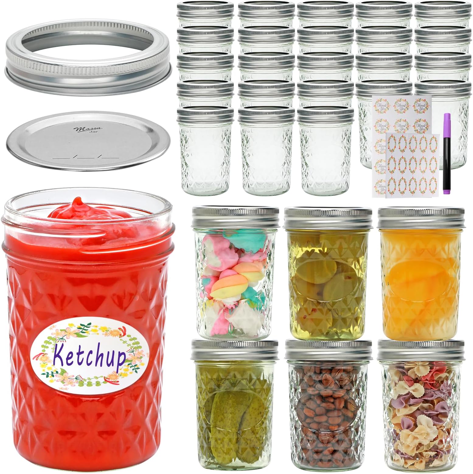 Amazon.com: COMUDOT Mason Jars 8 oz with Airtight Lids, 30Pack Glass ...