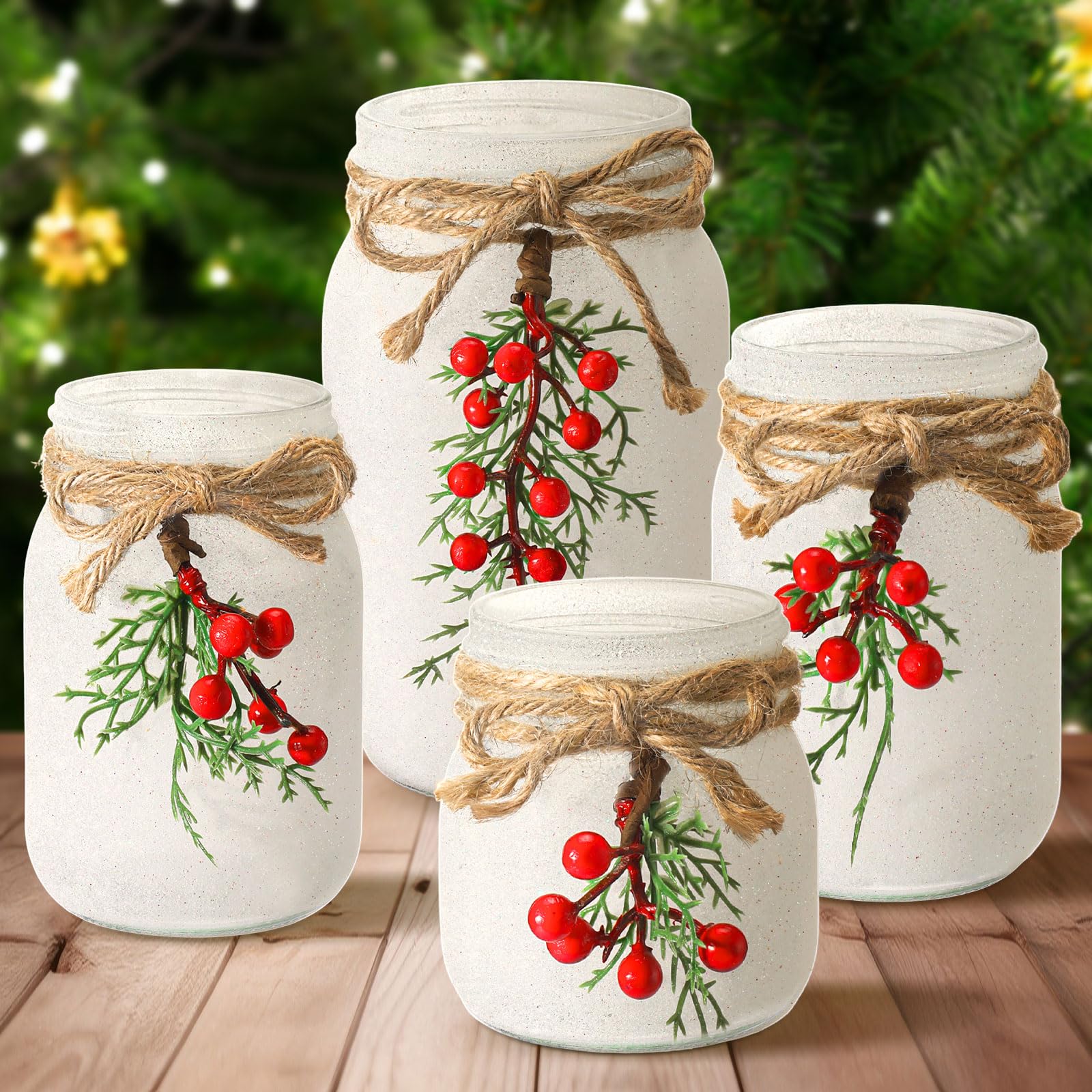 Amazon.com: Honeydak 4 Pcs Christmas Mason Jar Christmas Table ...