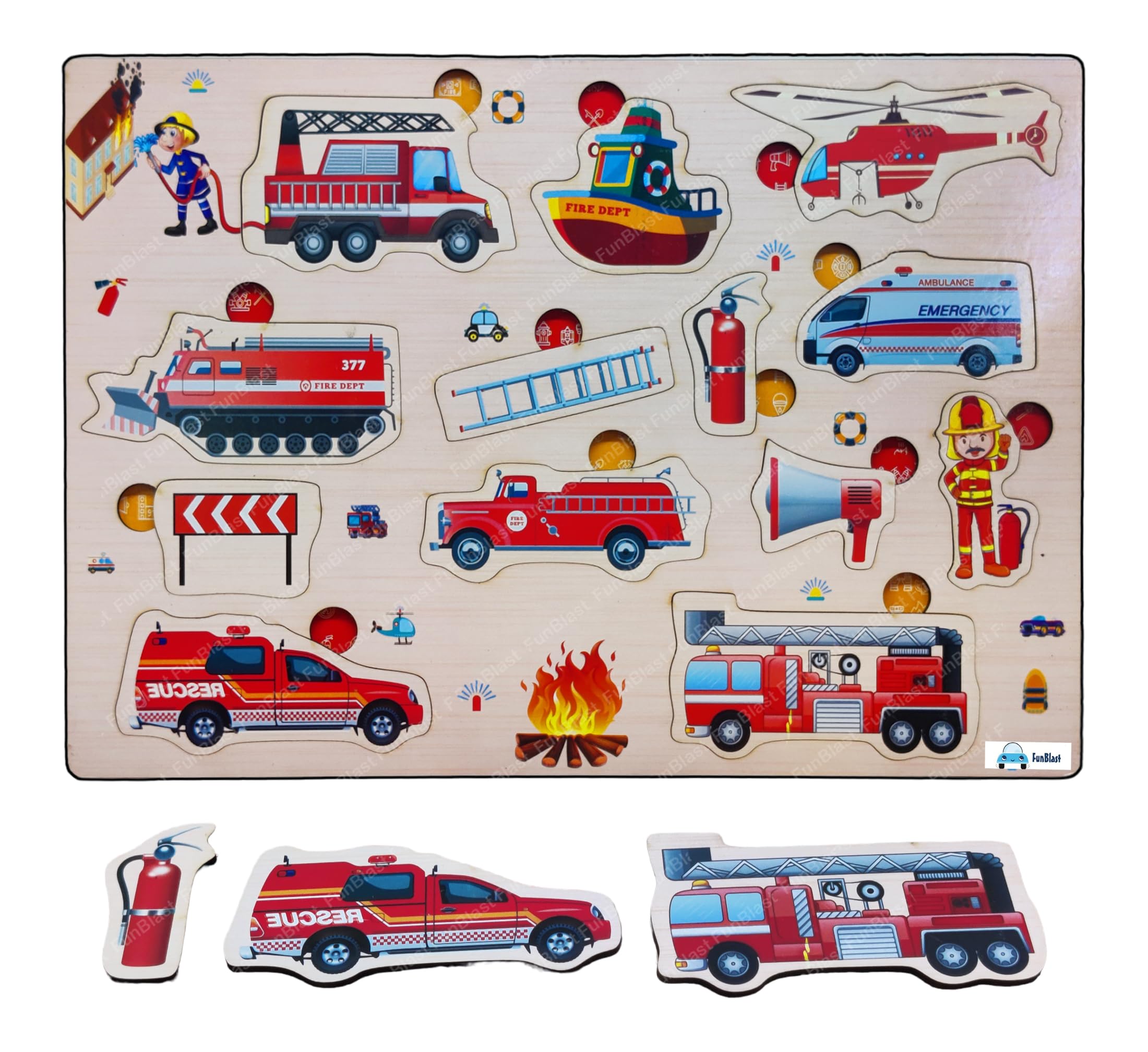 Buy FunBlast Wooden Colorful Learning Fire Rescue Board for Kids ...