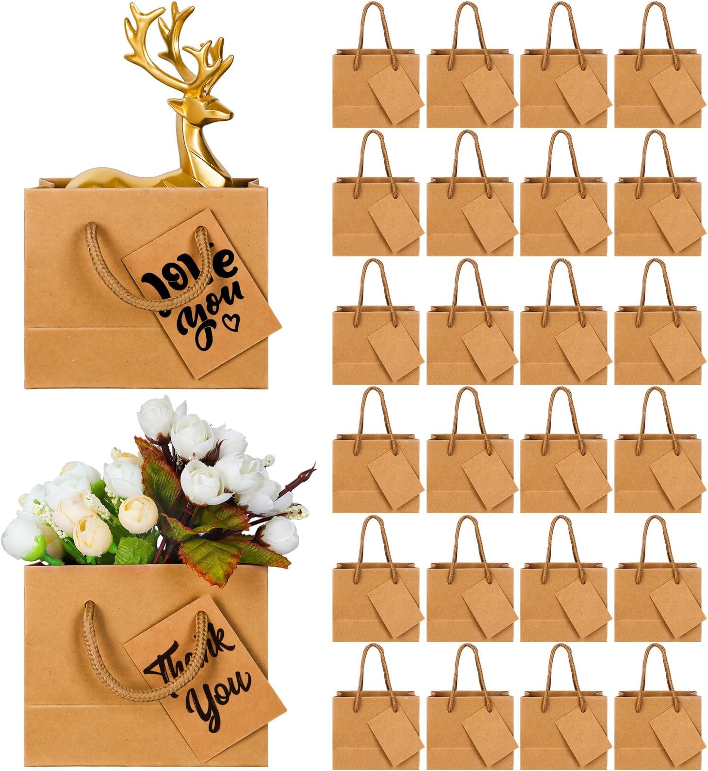 Amazon.com: driew Kraft Gift Bags, Small Brown Paper Favor Bags with ...