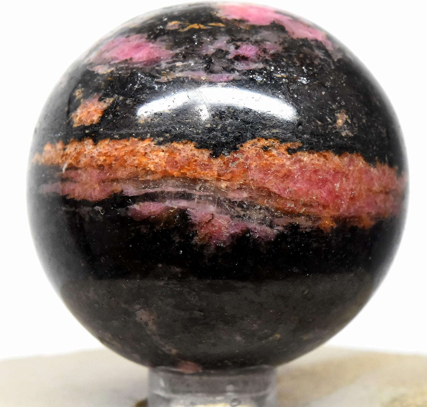 Amazon.com: 45mm Pink Black Rhodonite Sphere Natural Mineral Ball UV ...