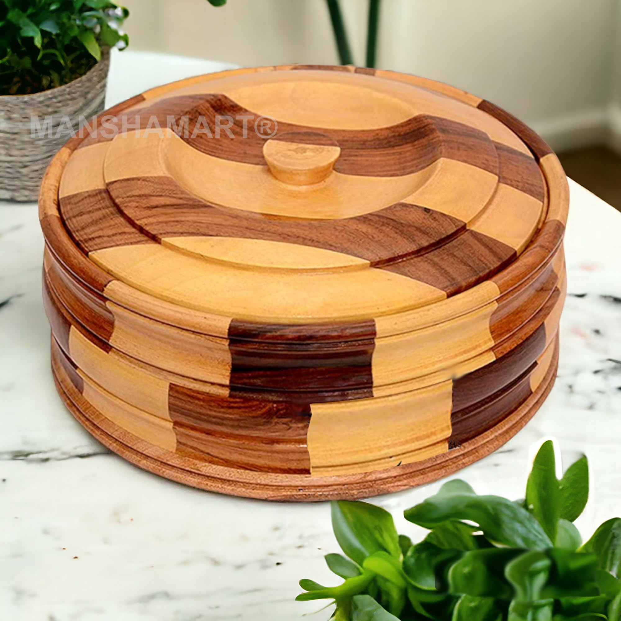 Buy MANSHAMART® Wooden Chapati Box/Wooden Casserole/wooden hotpot roti ...