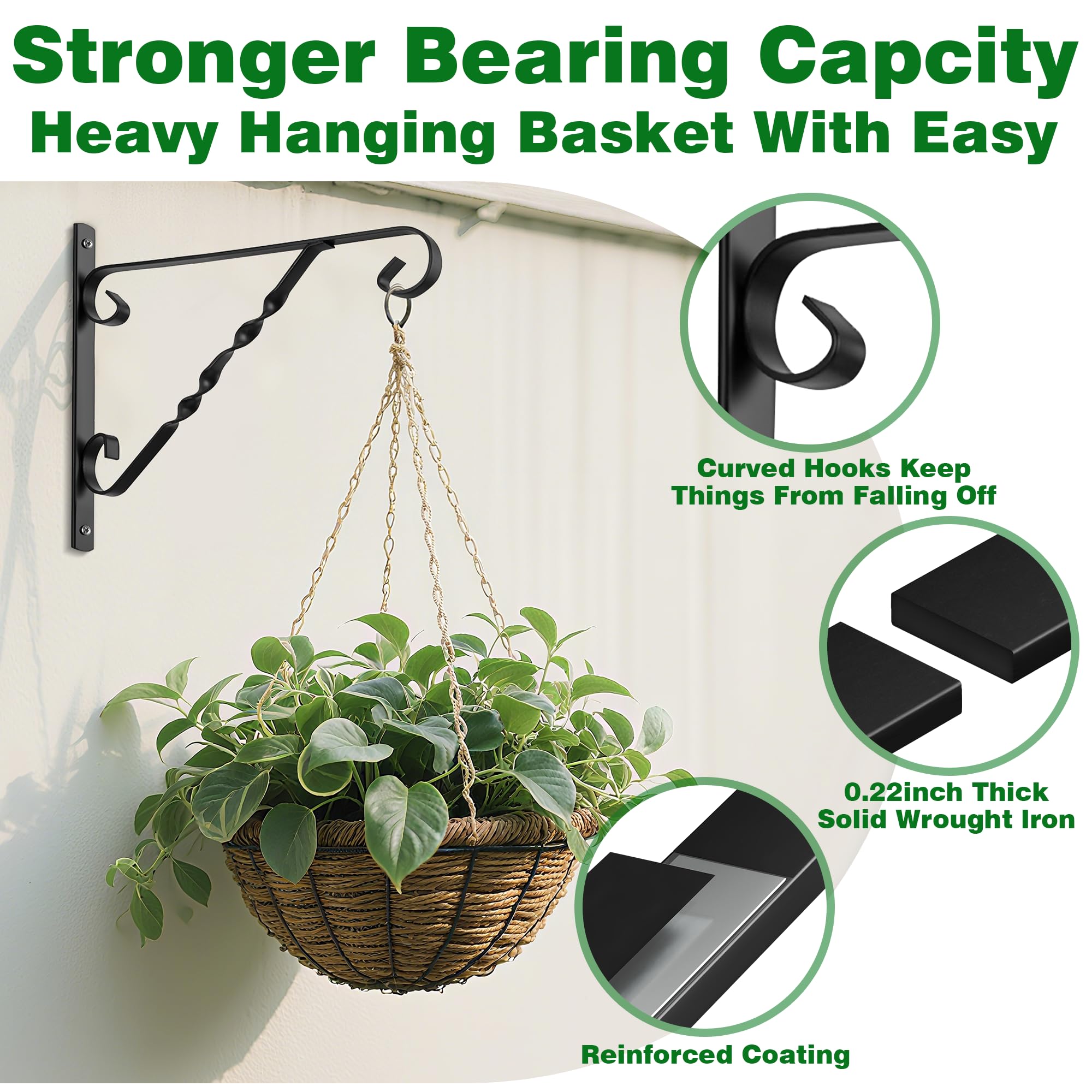 Snapklik.com : 2 Pack Hanging Plant Brackets Outdoor 12" Metal Fence ...
