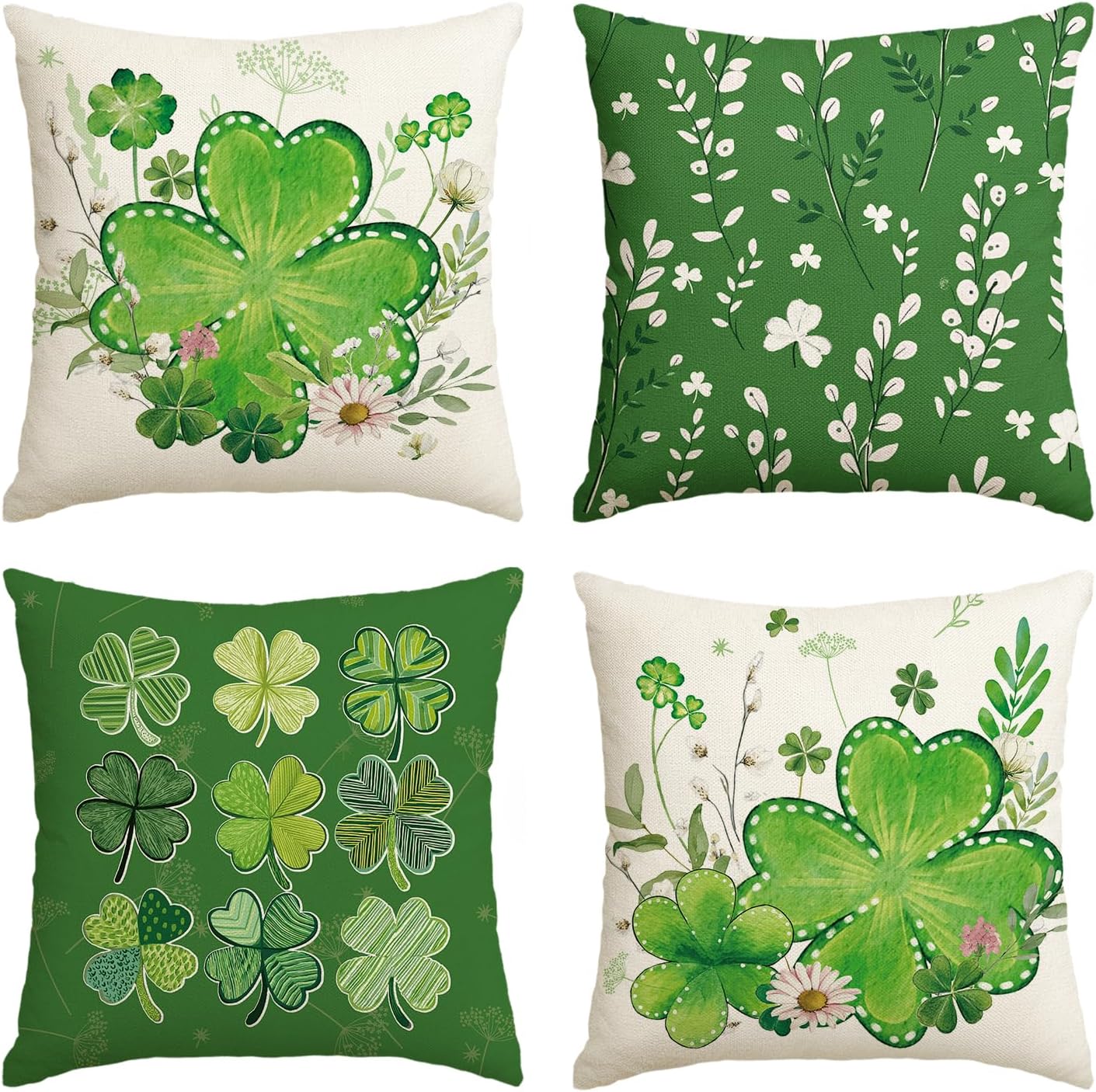 Amazon.com: AVOIN colorlife Lucky ST Patricks Day Green Clover Throw Pillow Covers, 18 x 18 Inch ...