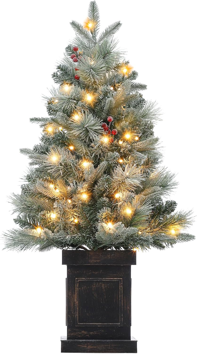 Amazon.com: 3ft Christmas Tree Pre-Lit Artificial Xmas Tree, Flocked ...
