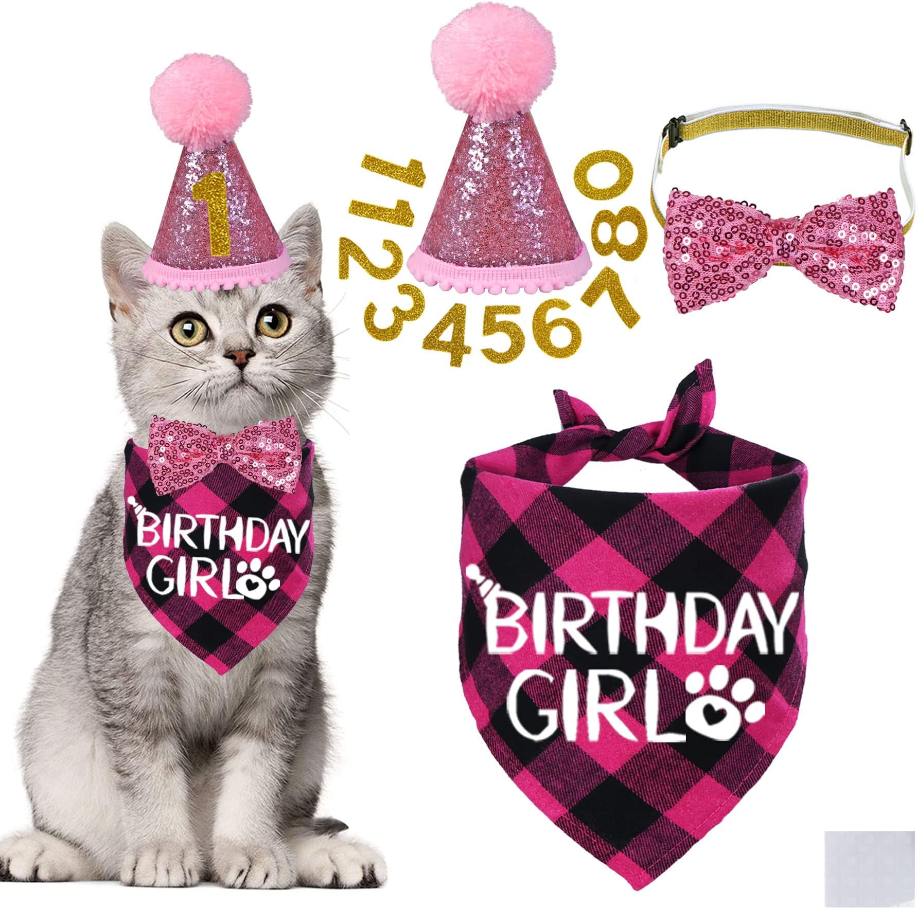 Amazon.com : STMK Cat Birthday Party Supplies, Cat Birthday Hat with ...