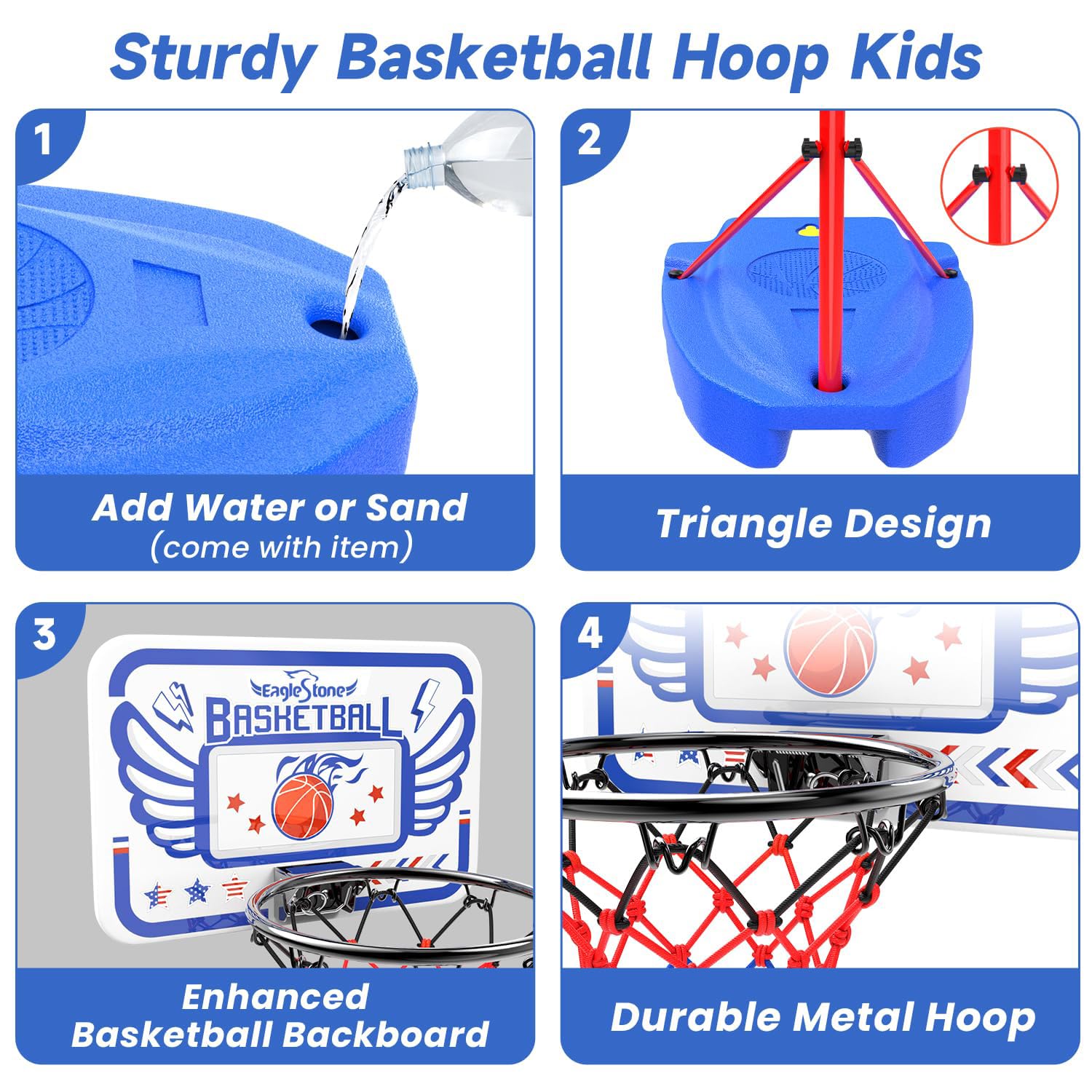 Eaglestone Kids Basketball Hoop, Adjustable 2.9ft-6.2ft Toddler ...