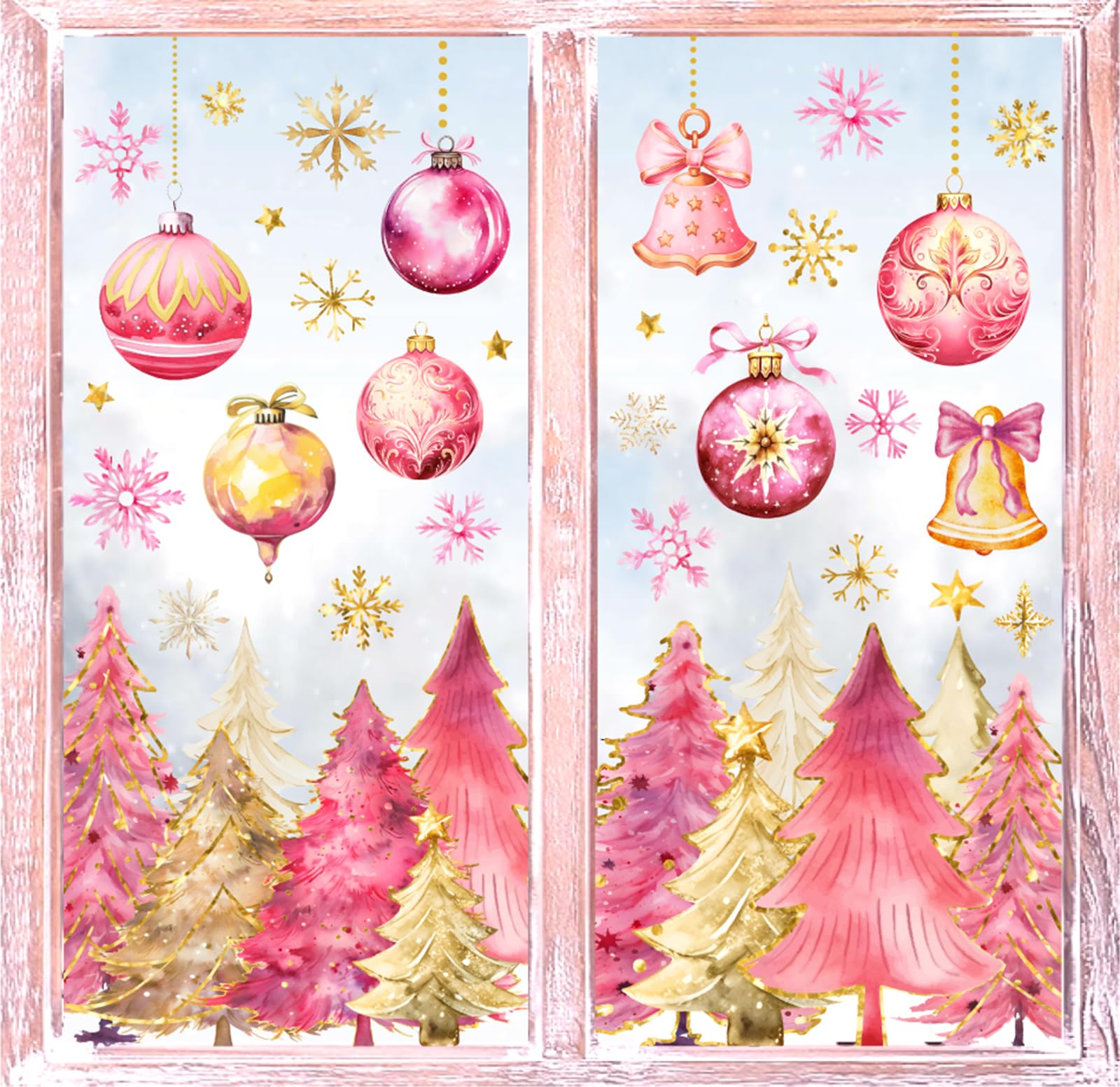 Amazon.com: JarThenaAMCS Christmas Window Clings Pink Gold Xmas Tree ...